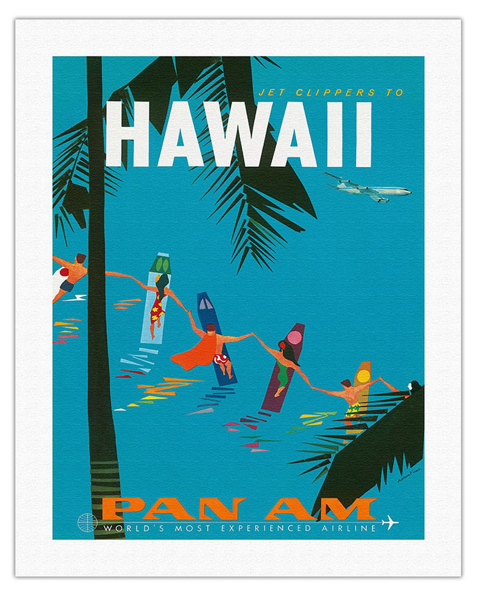 Jet Clippers to Hawaii - Hawaiian Surfers Linking Hands - Pan American World Airways - Vintage ...