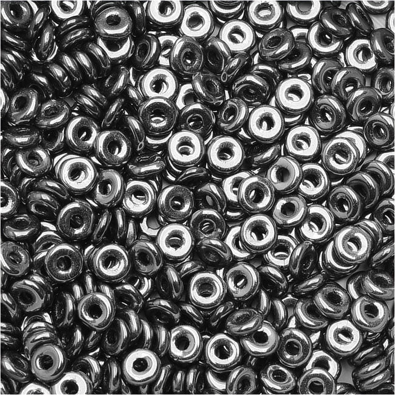 Czech Glass Flattened O Beads, 3.8x1mm, 8 Gram Tube, Jet Chrome ...
