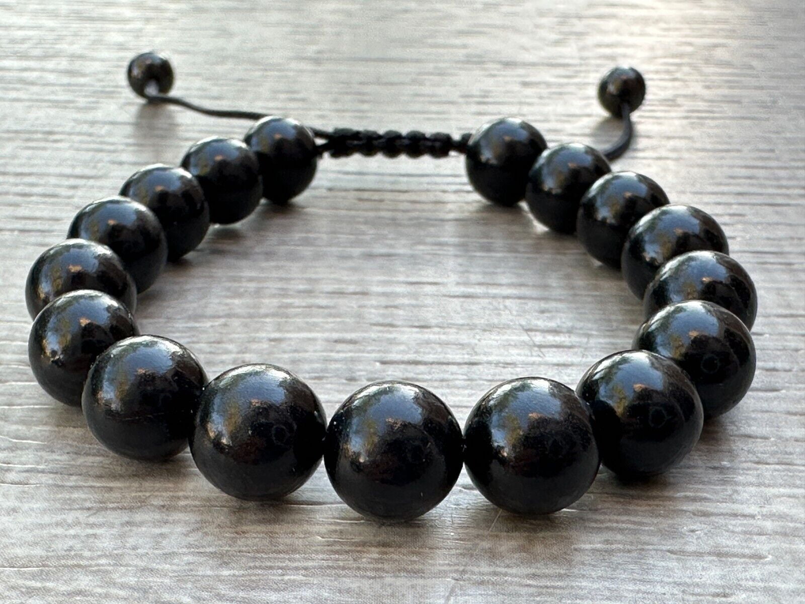 Jet Crystal Adjustable Bead Bracelet 10mm - Dispelling Fear and Anxiety ...