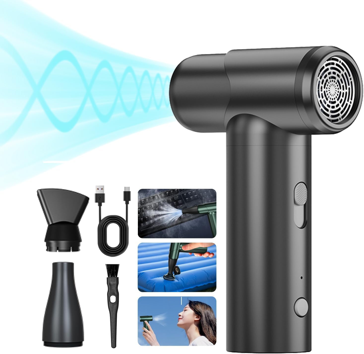 Jet Dry Mini Blower, Compressed Air Duster,110,000 RPM Electric Air ...