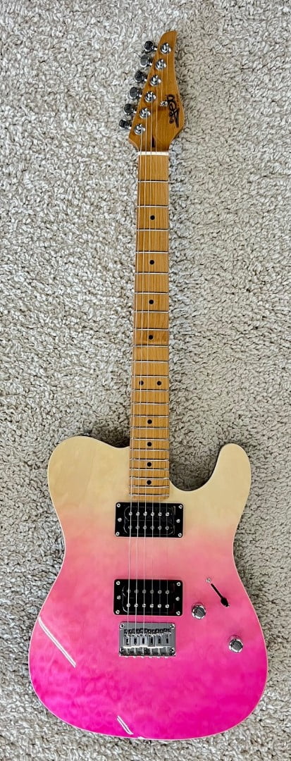 Jet Guitars Model JT-450-QTPK - Quilted Pink Single Cut T style ...