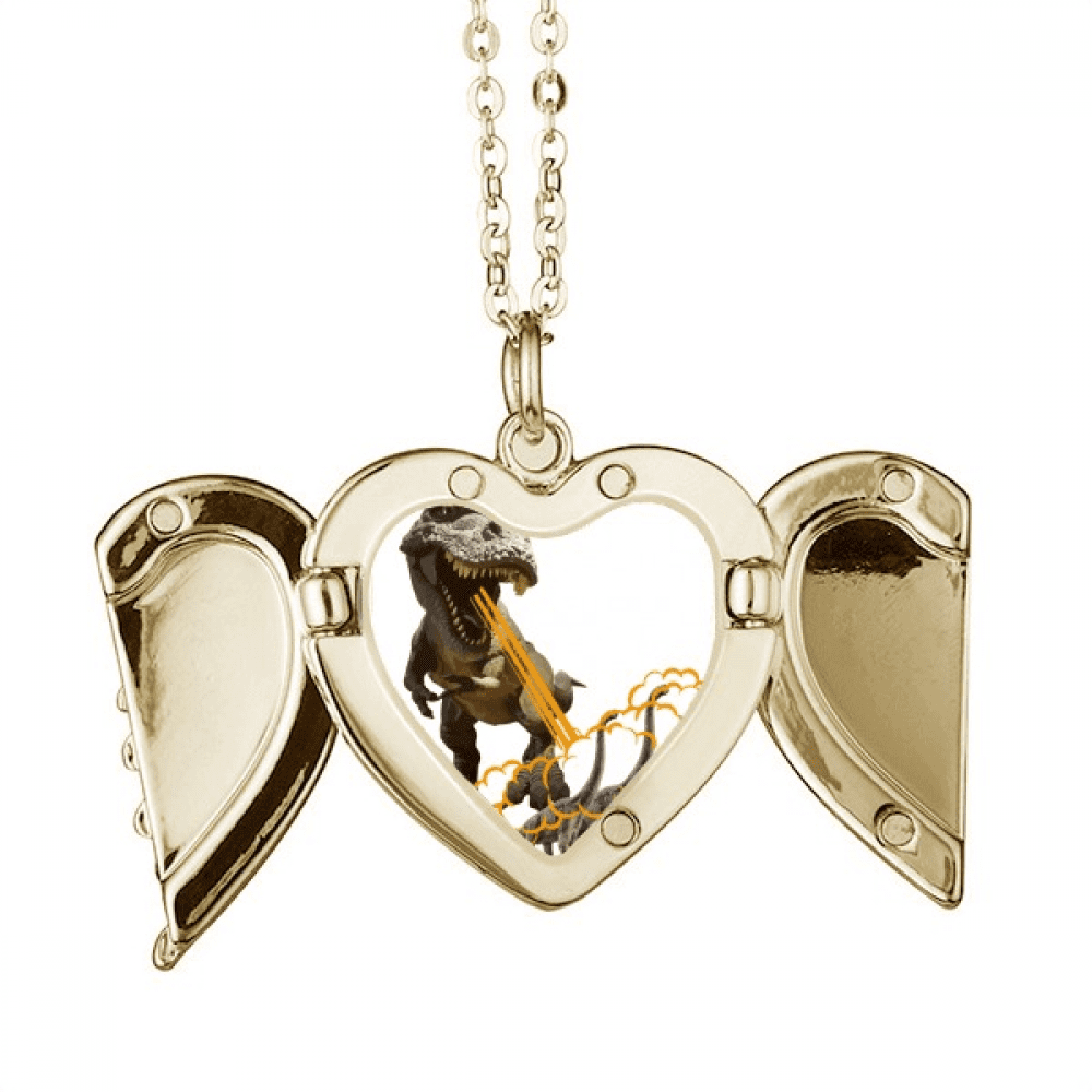 Jet Menacing Dinosaur Form Folded Wings Peach Heart Pendant Necklace ...