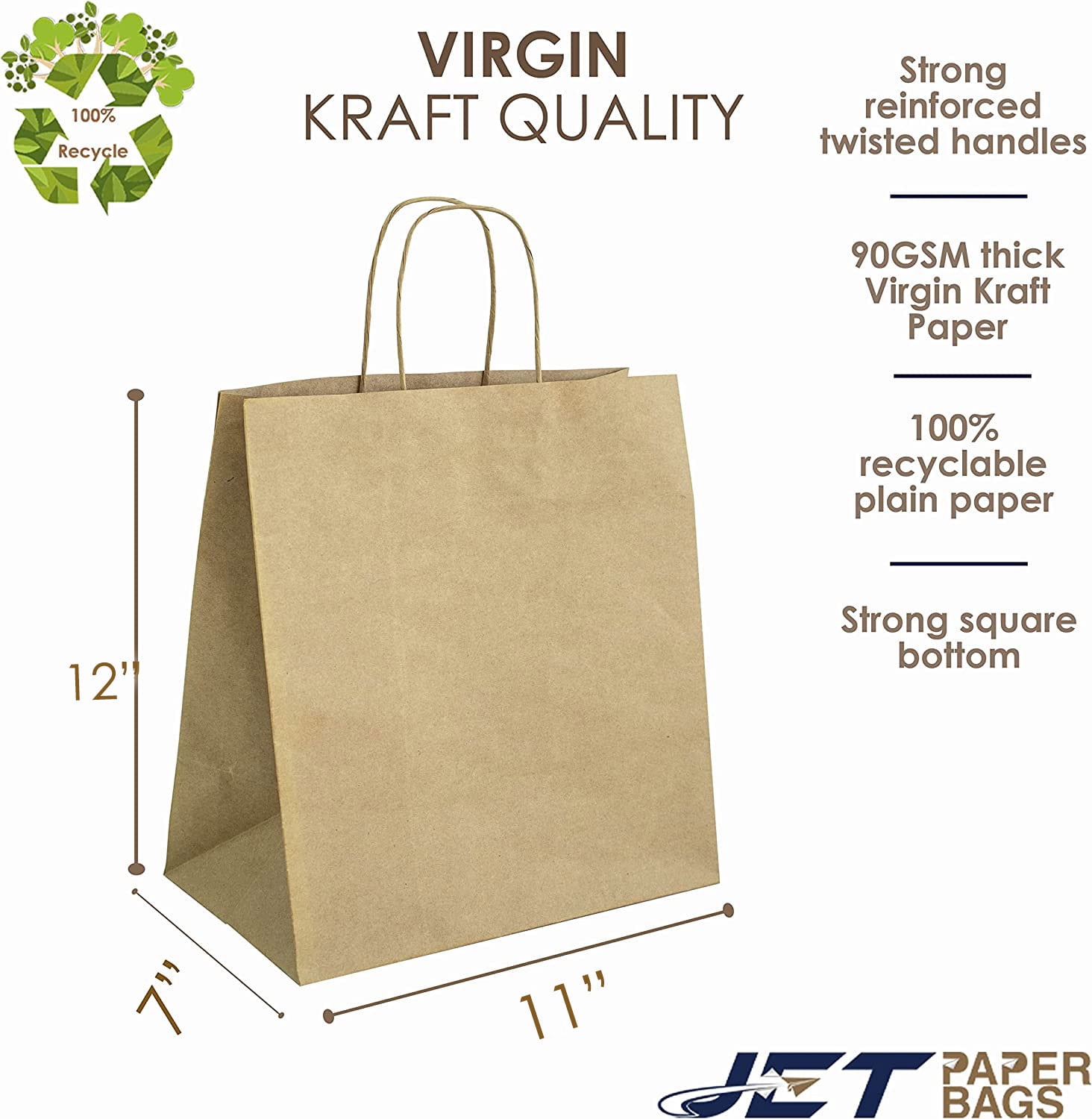 "Flexicore Packaging's Brown Kraft Paper Bags with Handles, Large 100ct ...