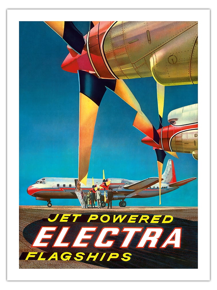 Jet Powered Electra Flagship - Vintage Airline Travel Poster by Walter ...