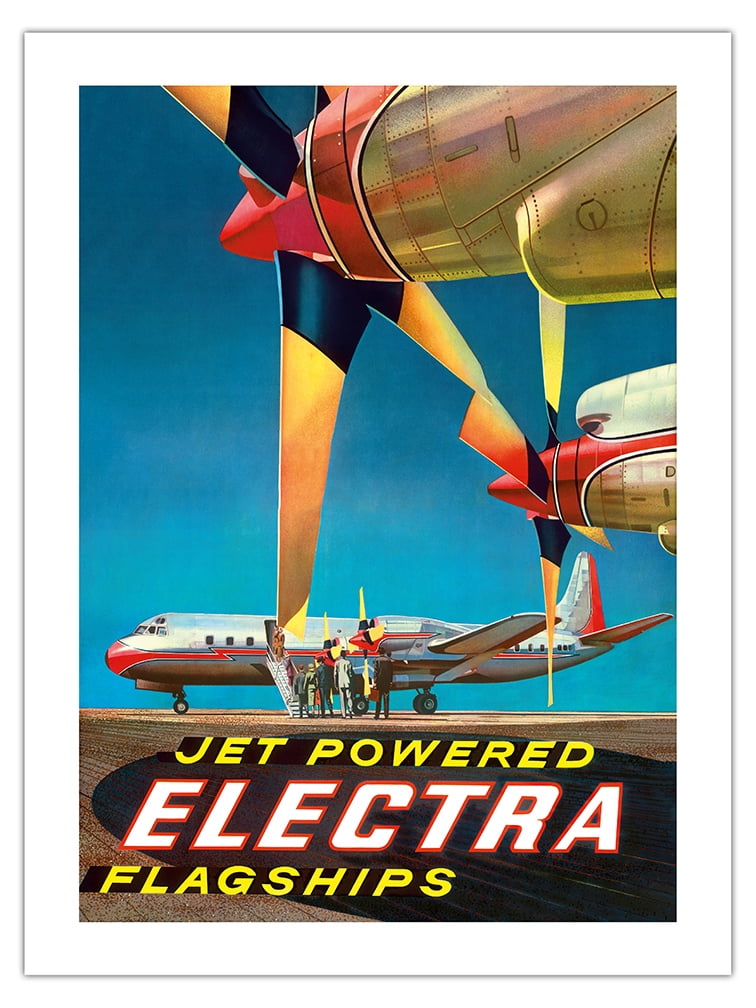 Jet Powered Electra Flagship - Vintage Airline Travel Poster by Walter ...