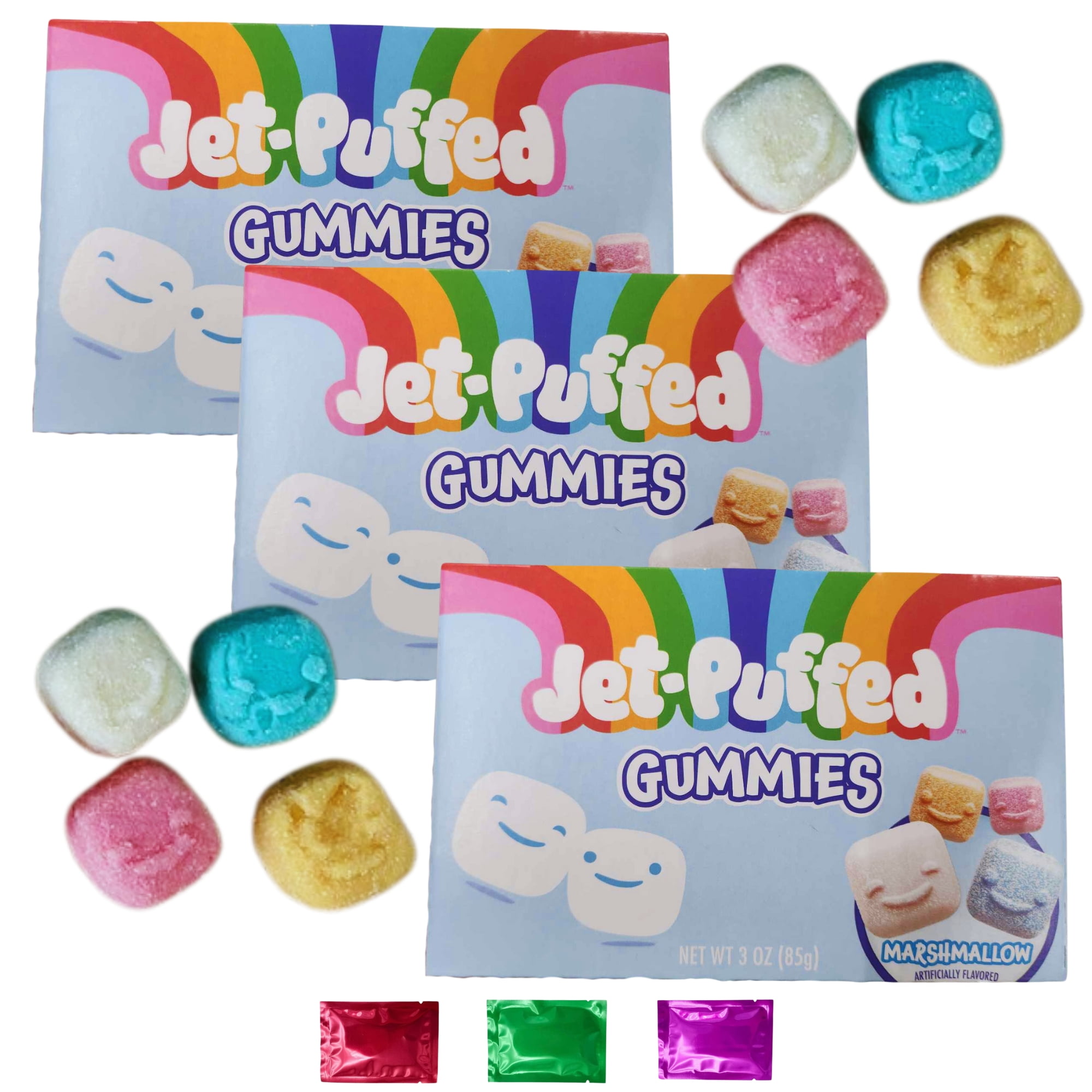 Jet-Puffed Marshmallow Flavored Gummies Candy, Assorted Square Gummy ...