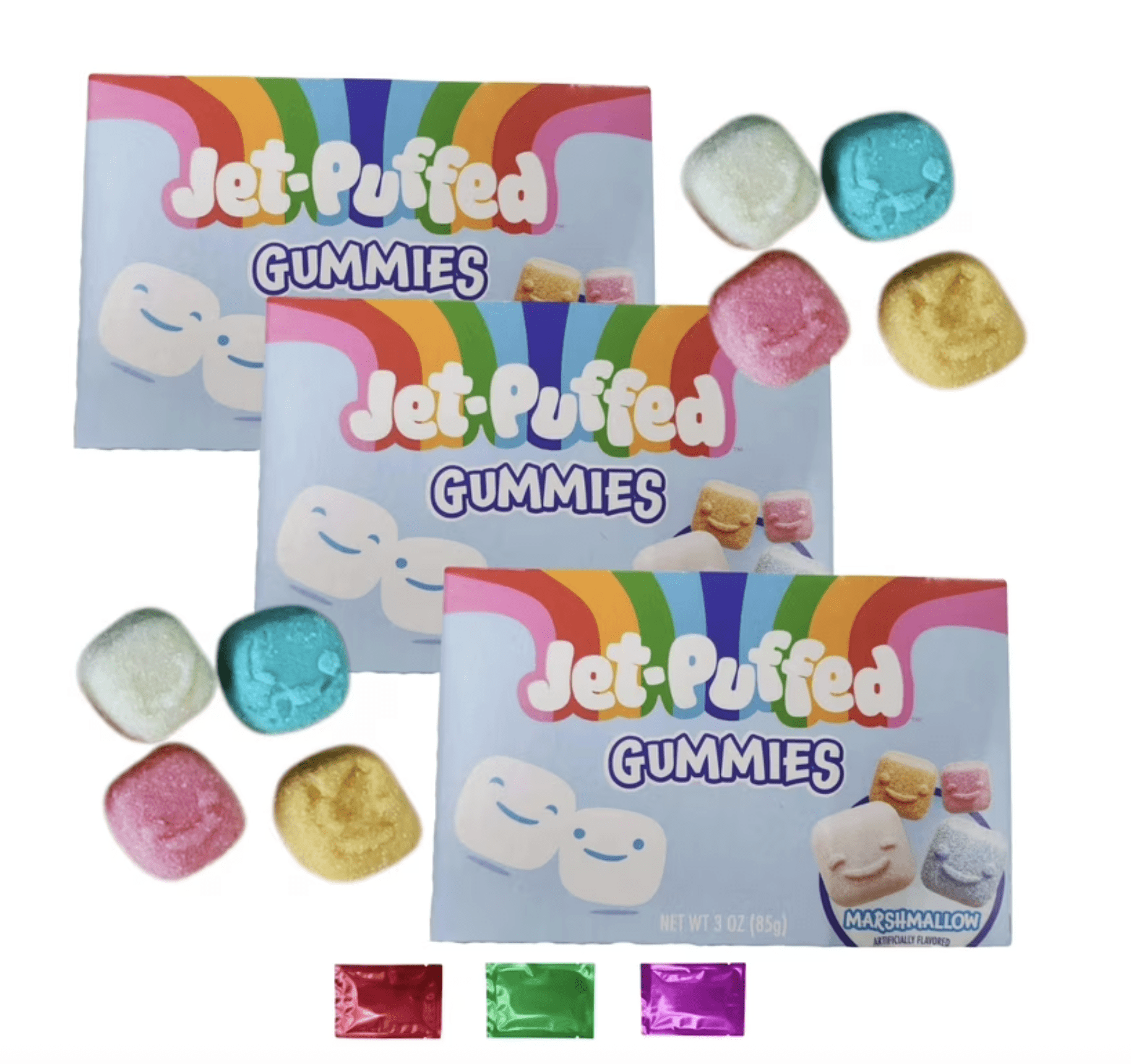 Jet-Puffed Marshmallow Flavored Soft Chewy Gummies Assorted Colors 3 ...