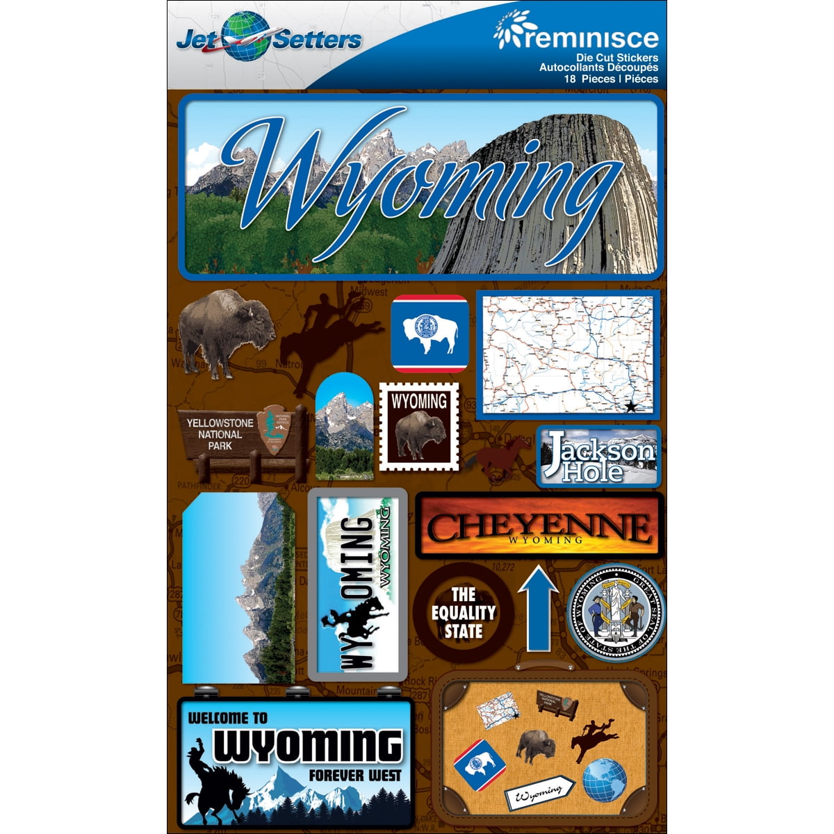 Reminisce Jet Setters State Dimensional Stickers 4.5"X7.5"-Wyoming ...