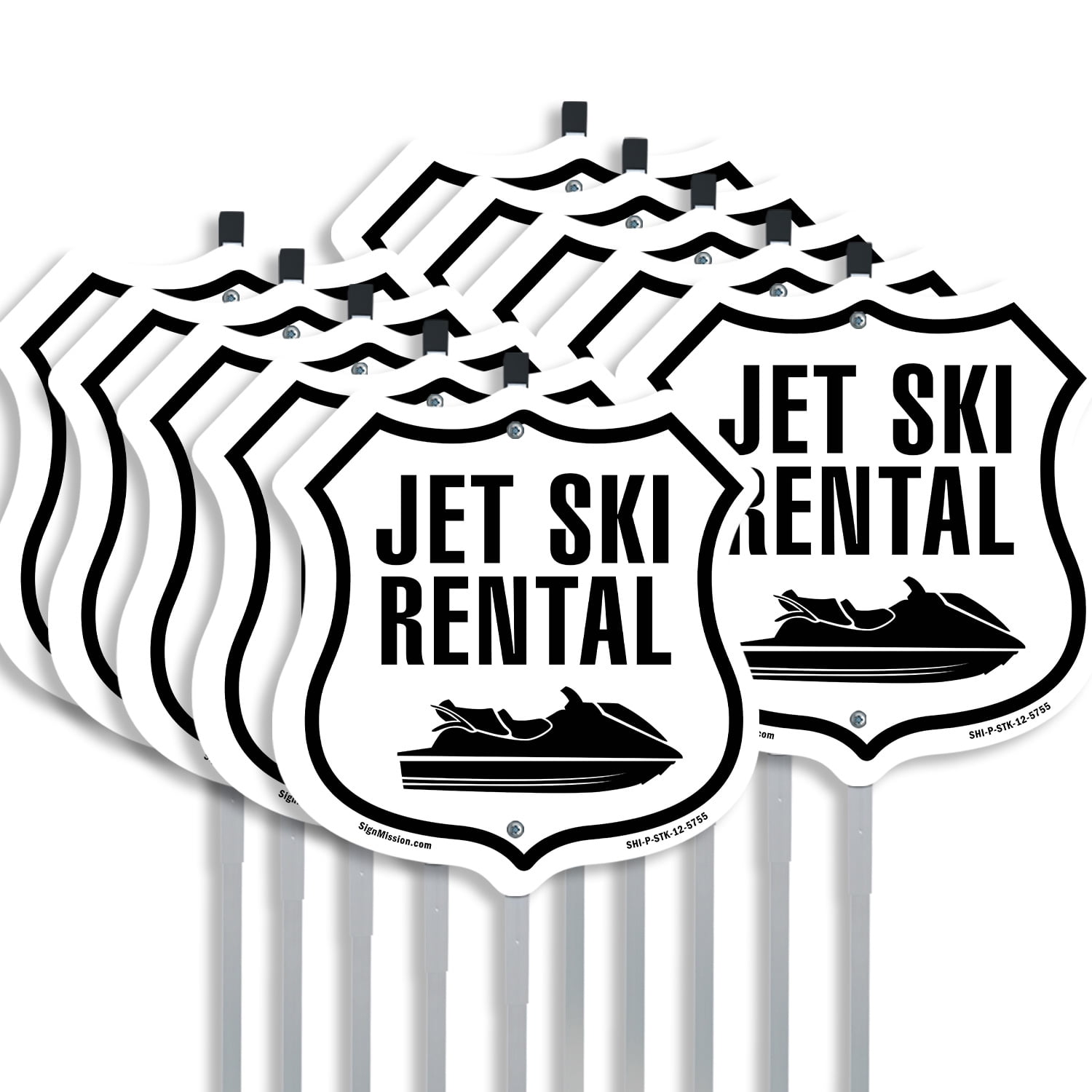 Jet Ski Rental (10 Pack) 12 inch X 12 inch Shield Shaped Rust-Free ...