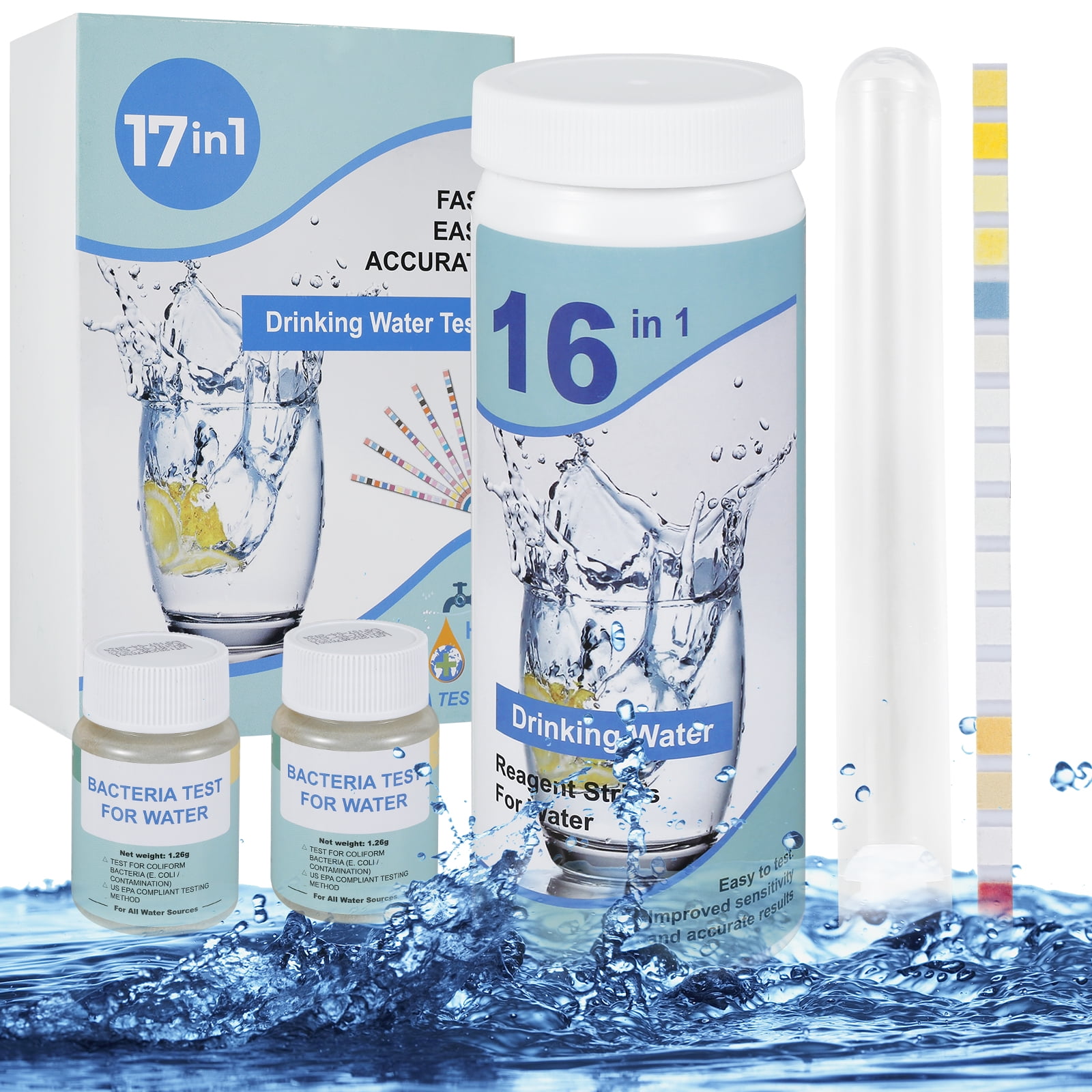 Jetcloudlive 17-in-1 Water Test Kit (100 Strips + 2 Bacteria Tests ...