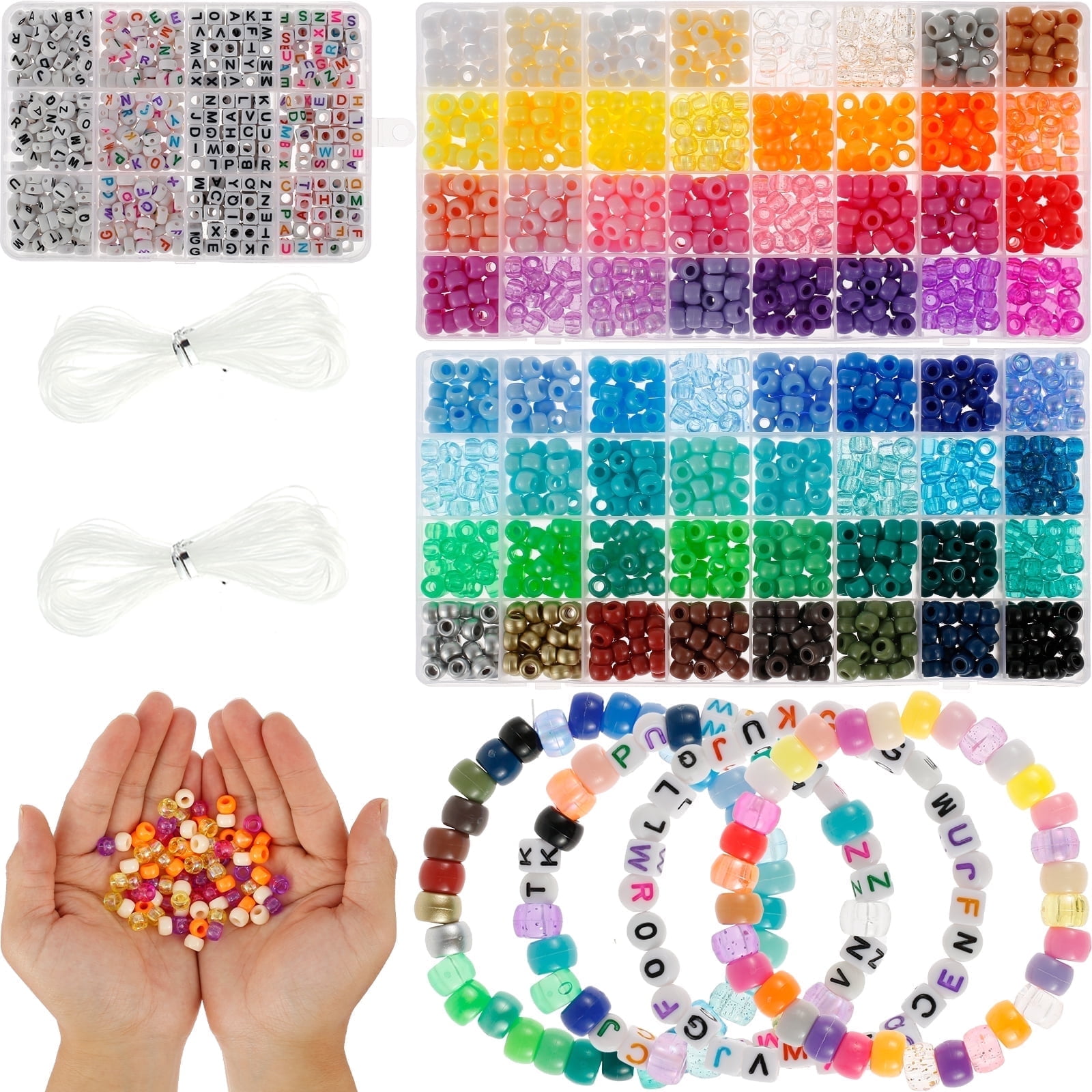 Jetcloudlive 1977pcs Pony Beads Kit, 64 Colors 9mm Beads for Bracelets ...