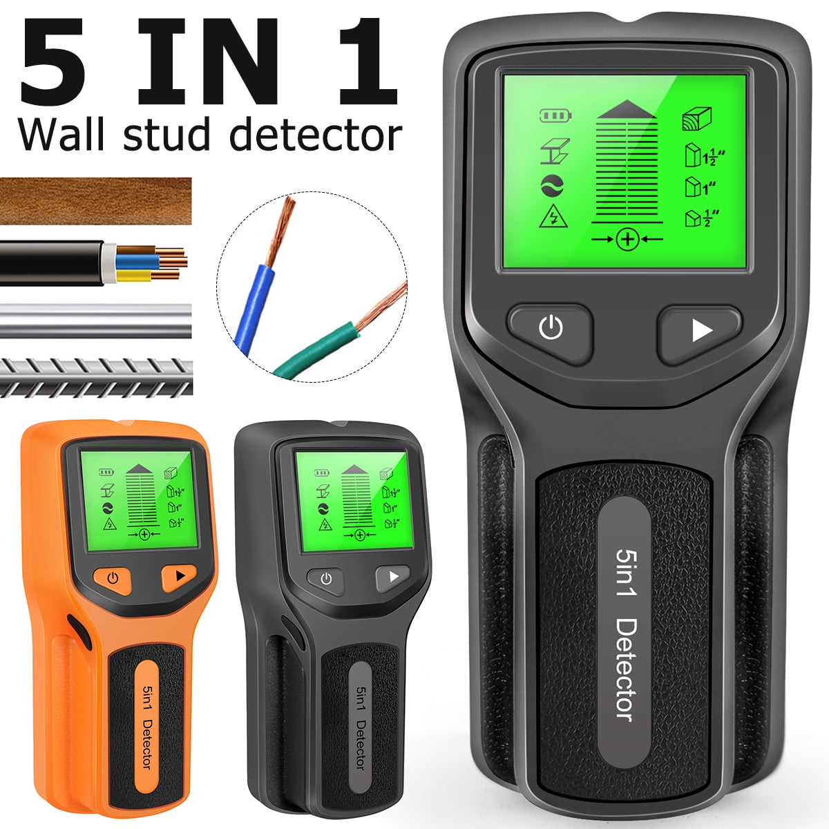Jetcloudlive 5-in-1 Stud Finder, Wall Scanner Detector & Measuring Tool with LCD Display ...
