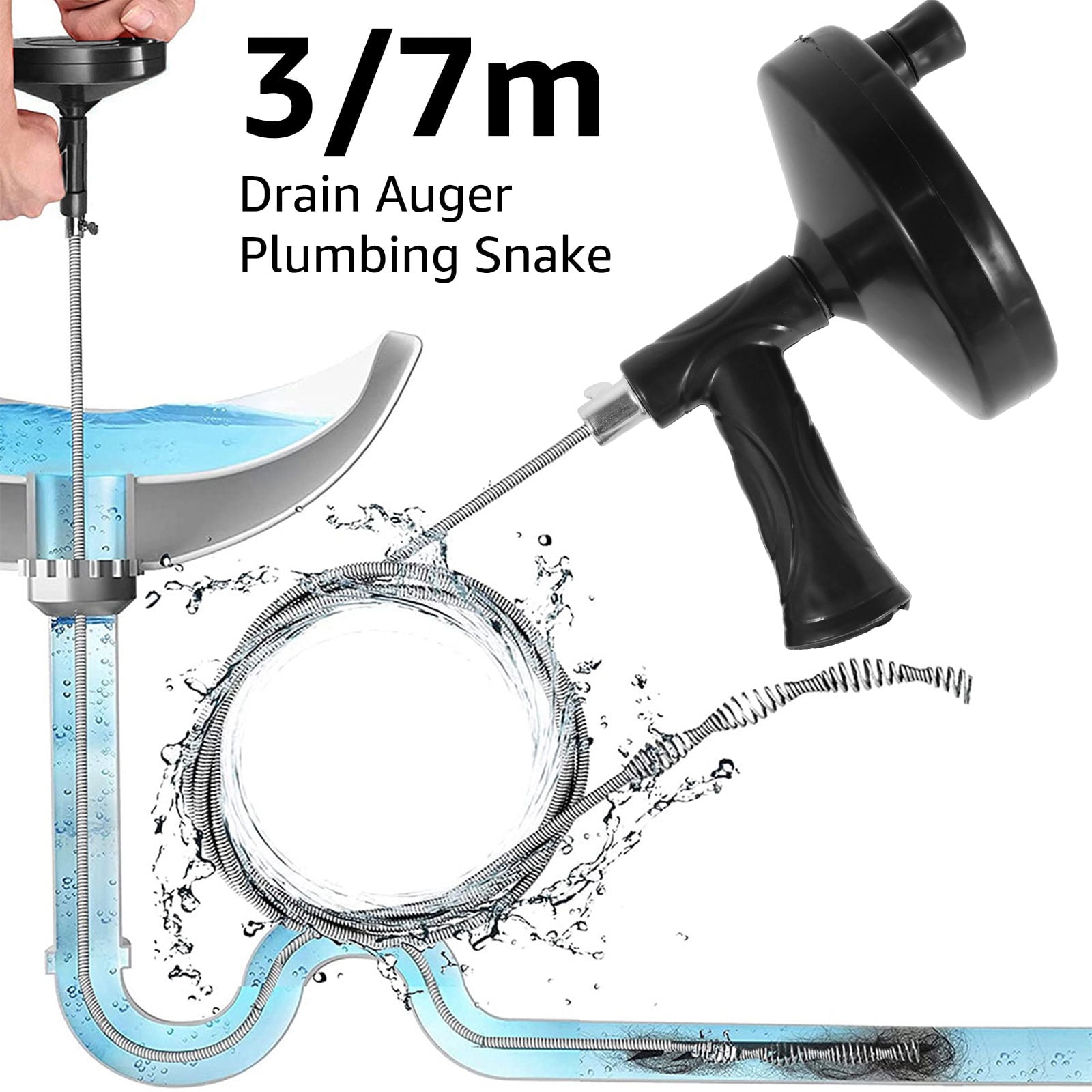 Jetcloudlive Plumbing Snake Drain Auger, 23Ft/9.8Ft Flexible Wire, Non ...
