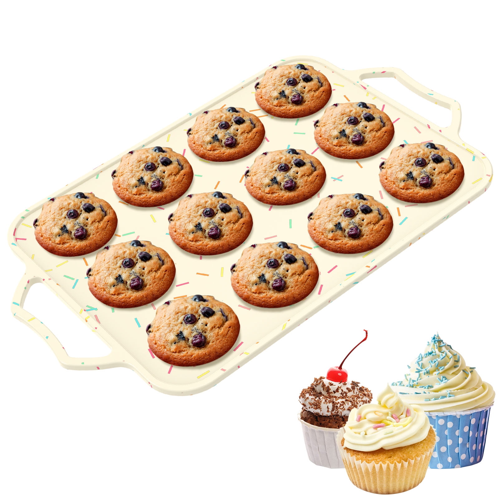 Jetcloudlive Silicone Muffin Pans with Metal Reinforced Frame,12 Cup ...
