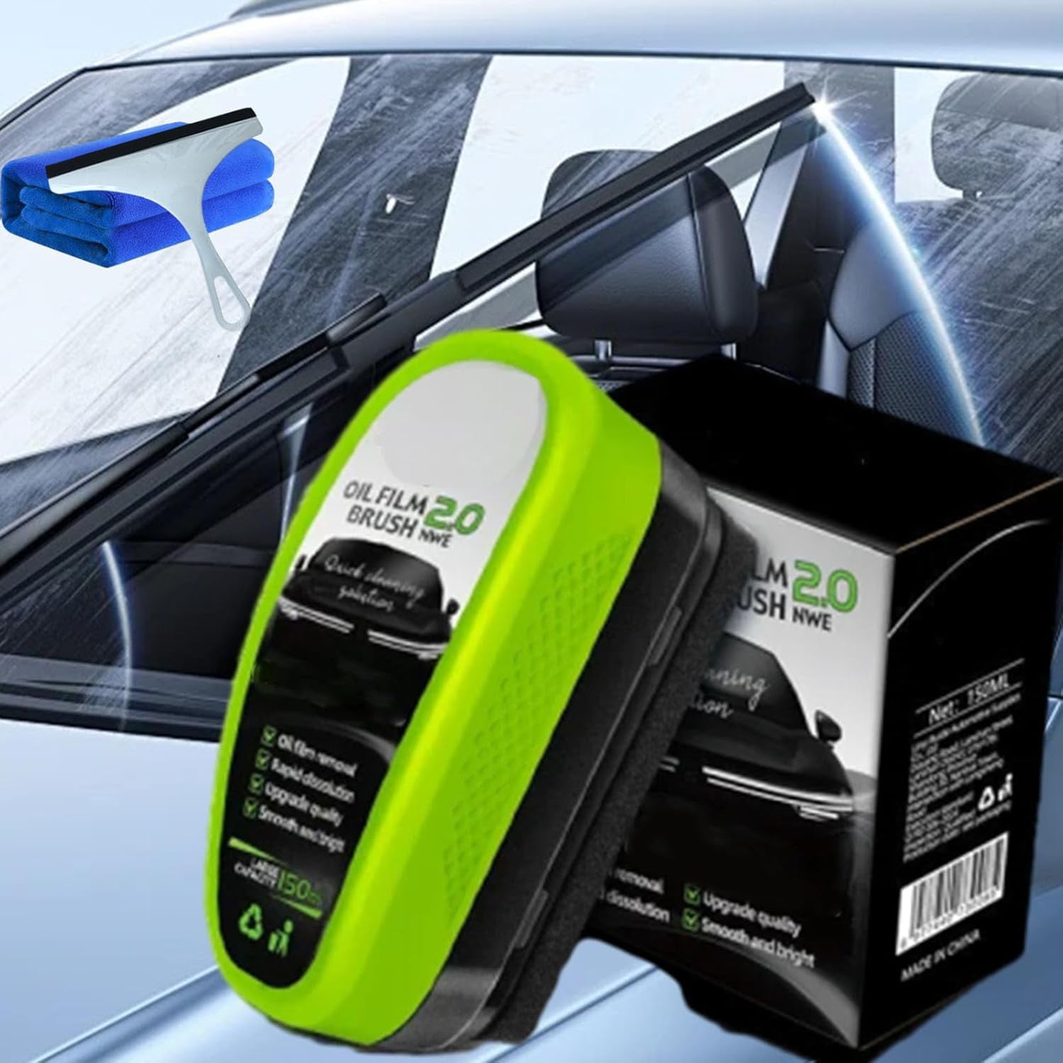 Jetdryshop Glass Cleaner, Reusable Automotive Oil Film Cleaning Brush 2 ...