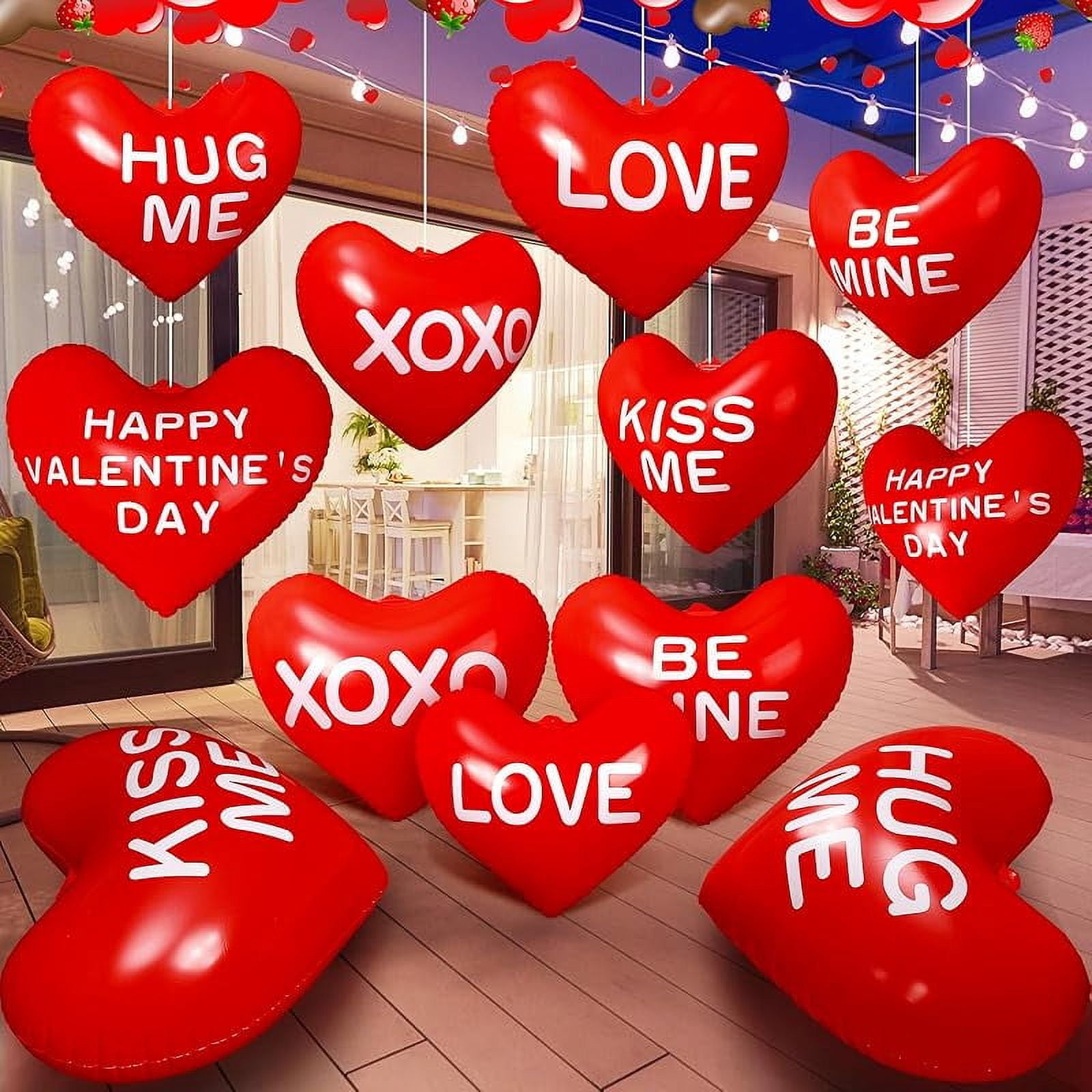 Jetec 12 Pcs Giant Valentine's Day Inflatable Heart Blow up Outdoor ...