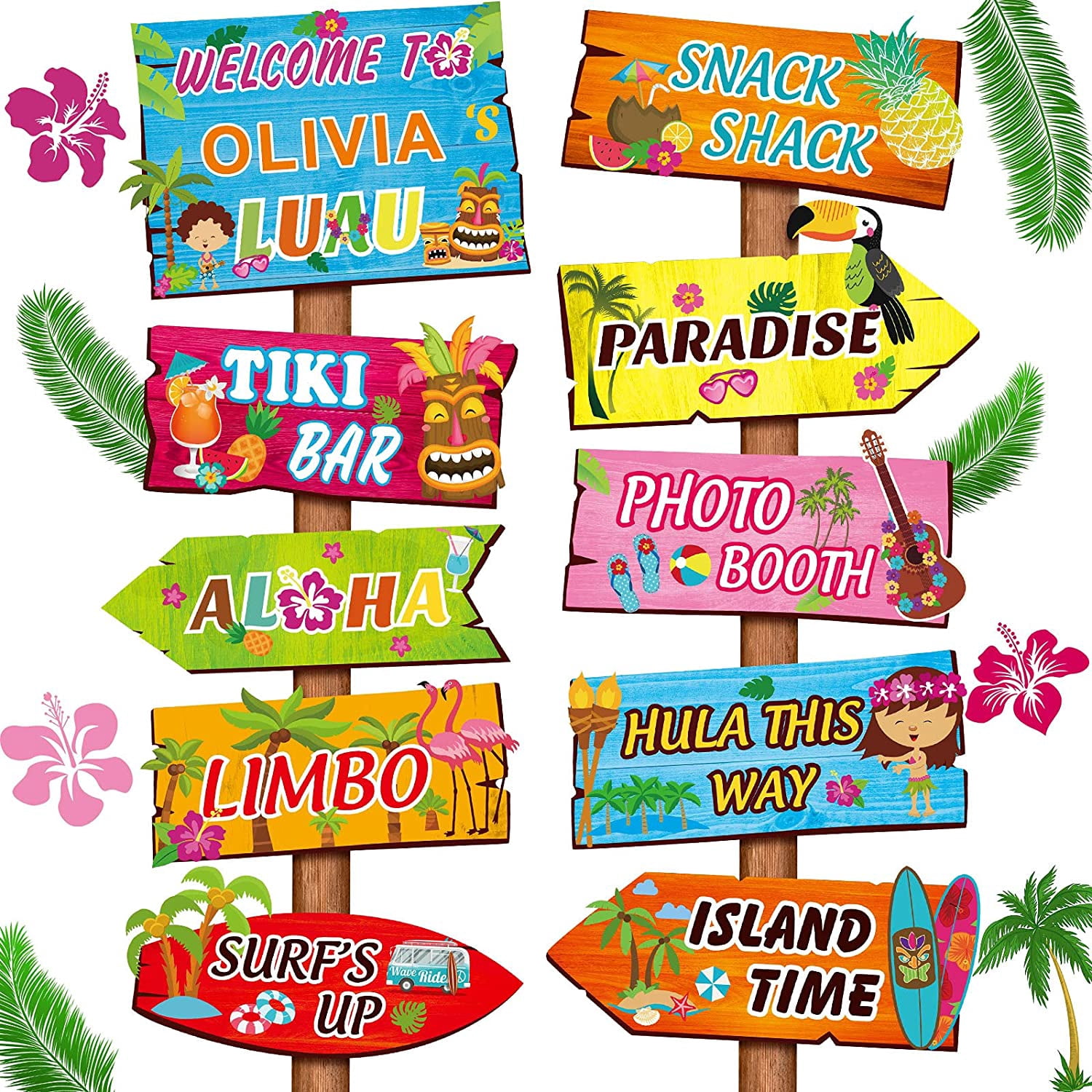 Jetec 20 Pieces Luau Party Welcome Sign, Tropical Hawaiian Summer ...