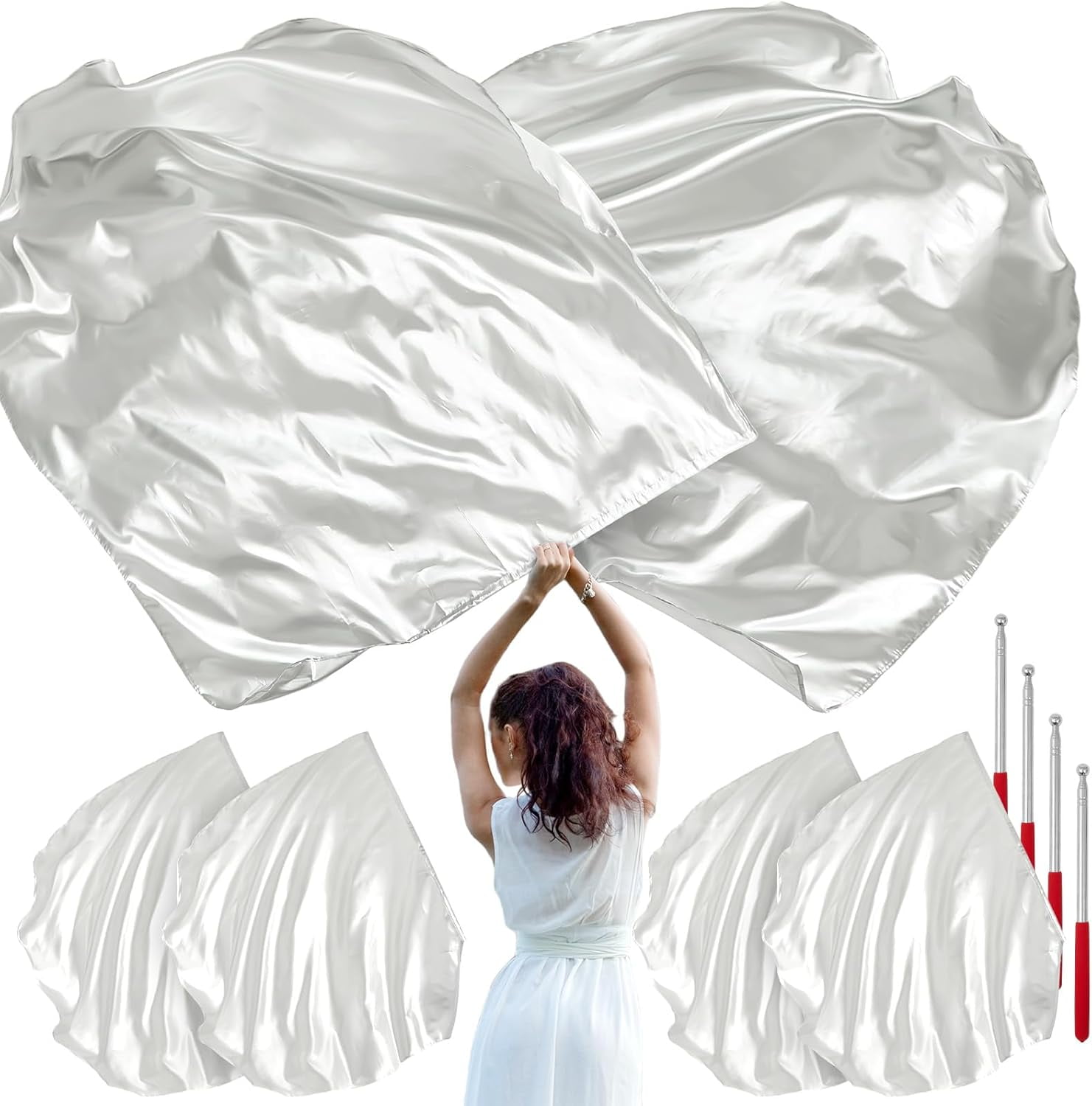 Jetec 4 Set 55" Praise Dance Flags for Worship Silver with Scalable ...