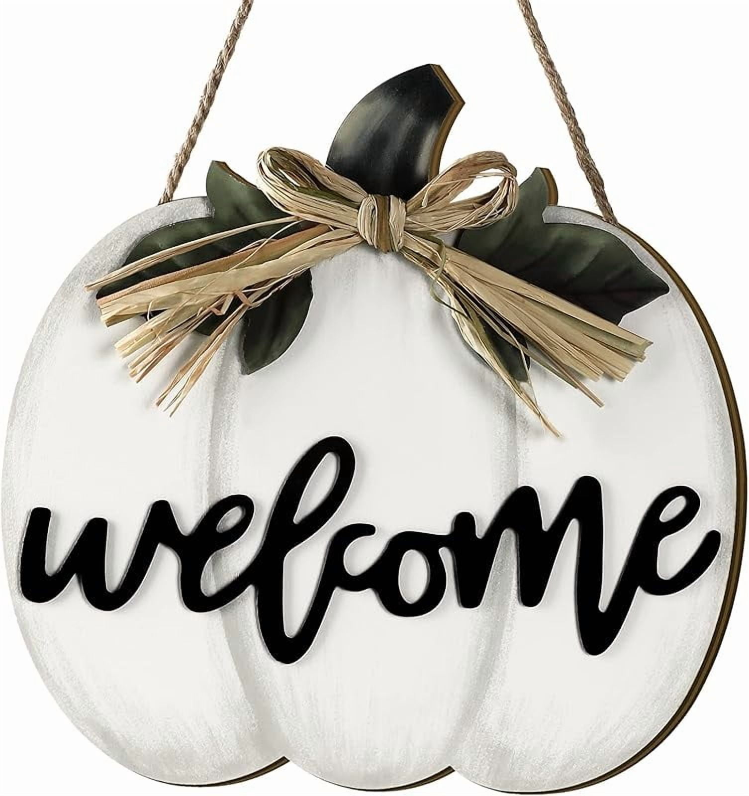 Jetec Fall Decor Pumpkin Welcome Sign Thanksgiving Door Hanger Wooden ...