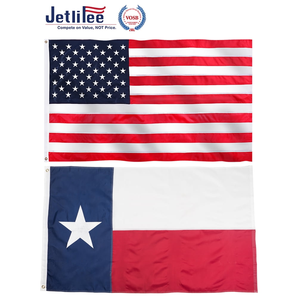 Jetlifee USA 3x5 Ft Outdoor American and Texas State Flags (2 Pack) by ...
