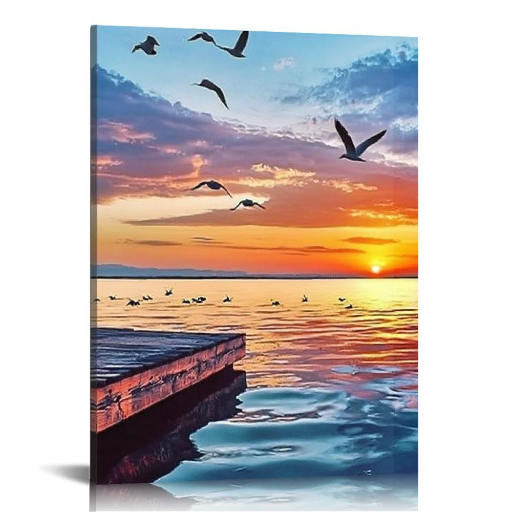 Jetty In Lake Wall Art Canvas Prints Painting Nature Pictures Landscape ...