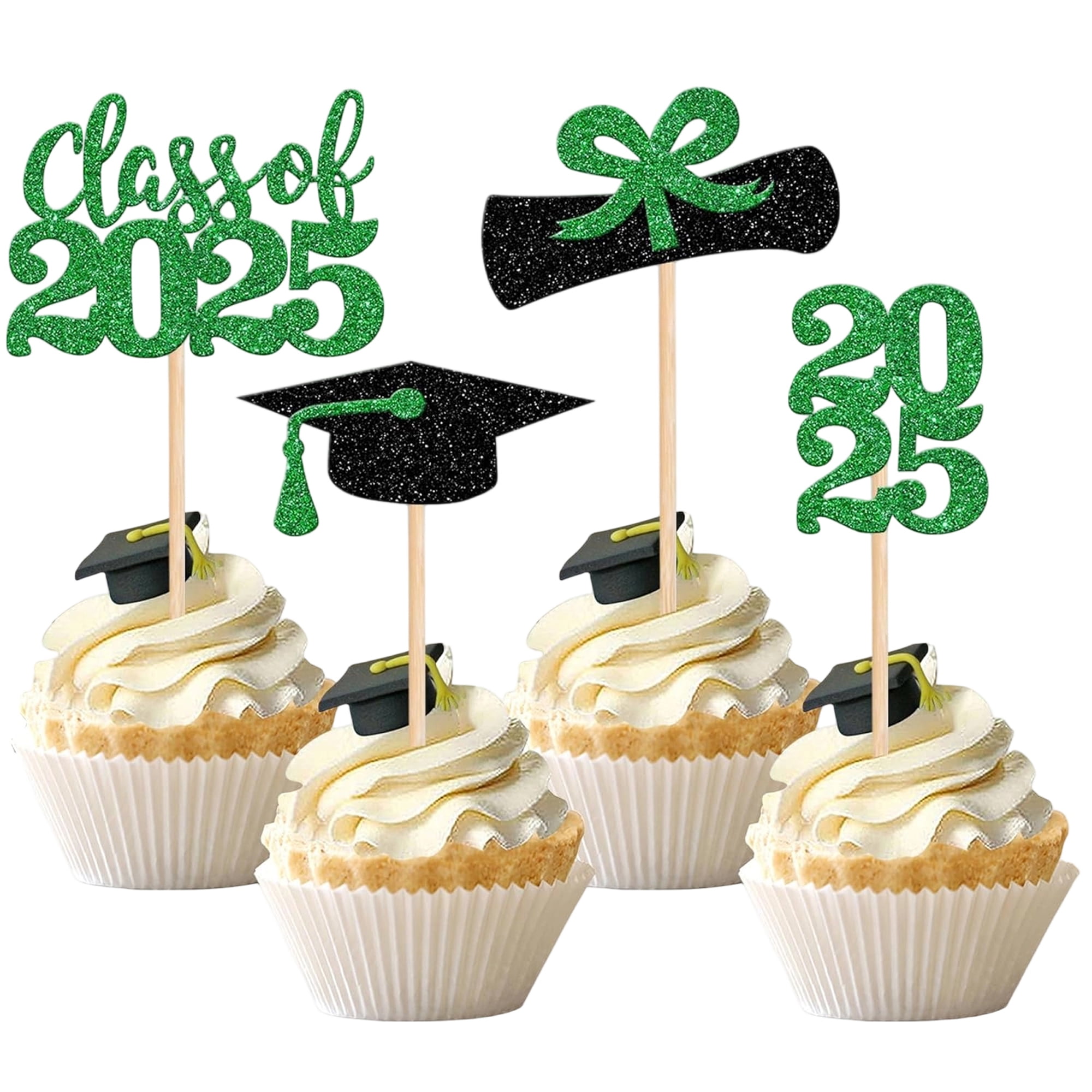 JeuaPho 24Pcs Graduation Cupcake Toppers Glitter Grad Cap Diploma Food ...