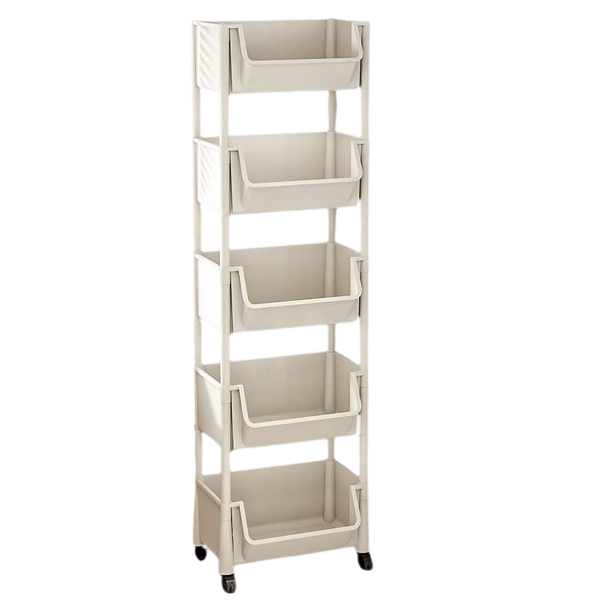 JeuaPho 5 Tier Mobile Bookshelf, Rolling Bookcase Book Storage Rack ...
