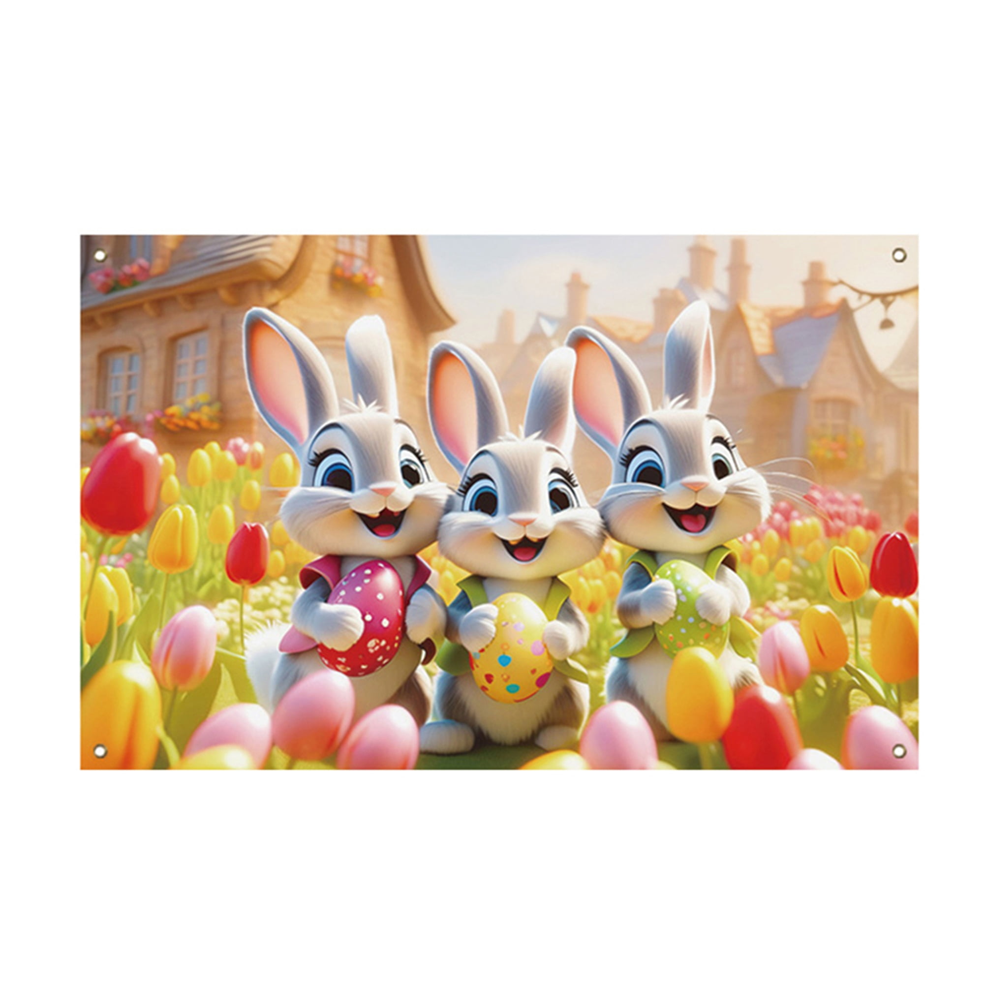 JeuaPho Easter Bunny Backdrop Bunny Tulip Banner Backdrop Background ...