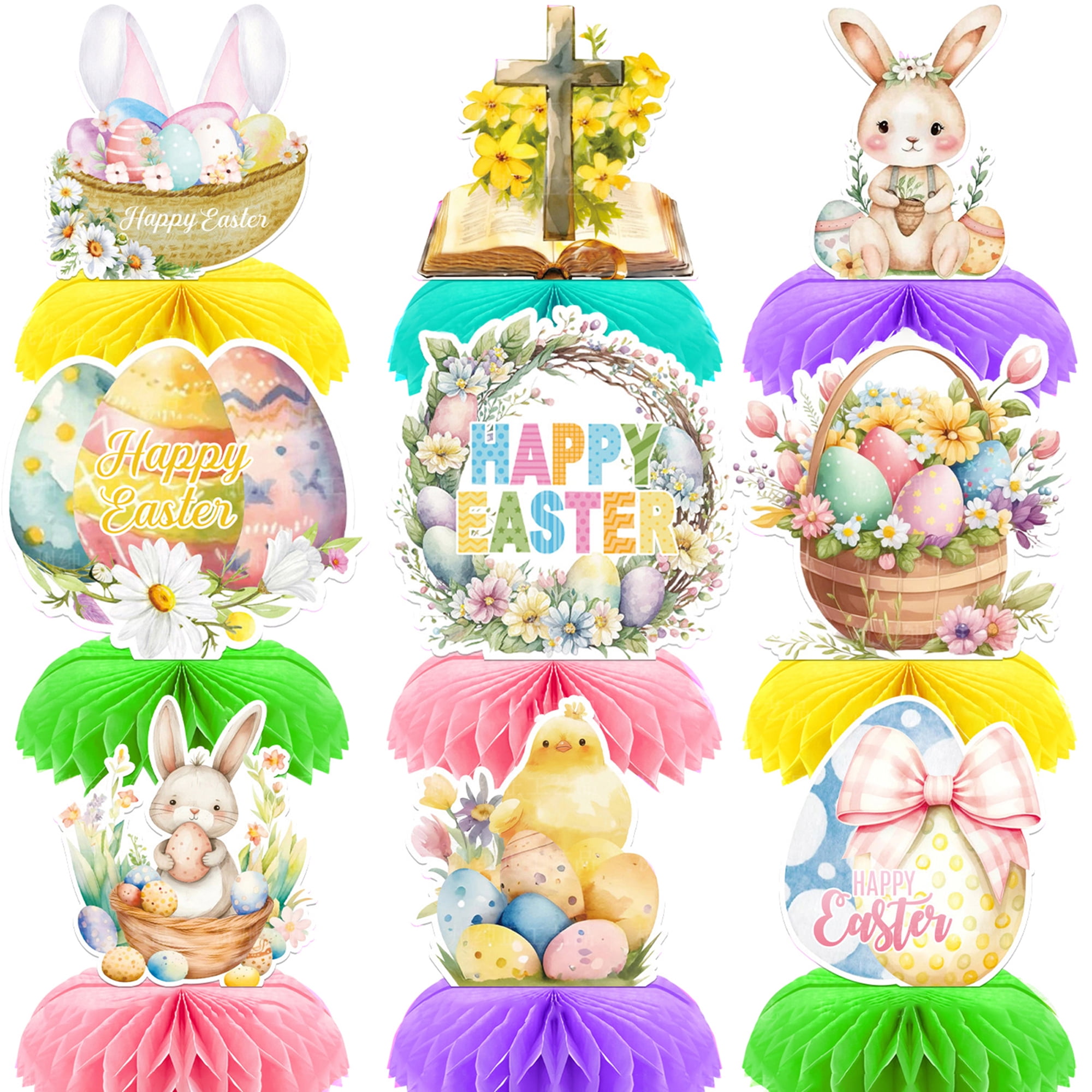 JeuaPho Easter Desk Decoration Cubic Structure Bunny Egg Pattern Table ...