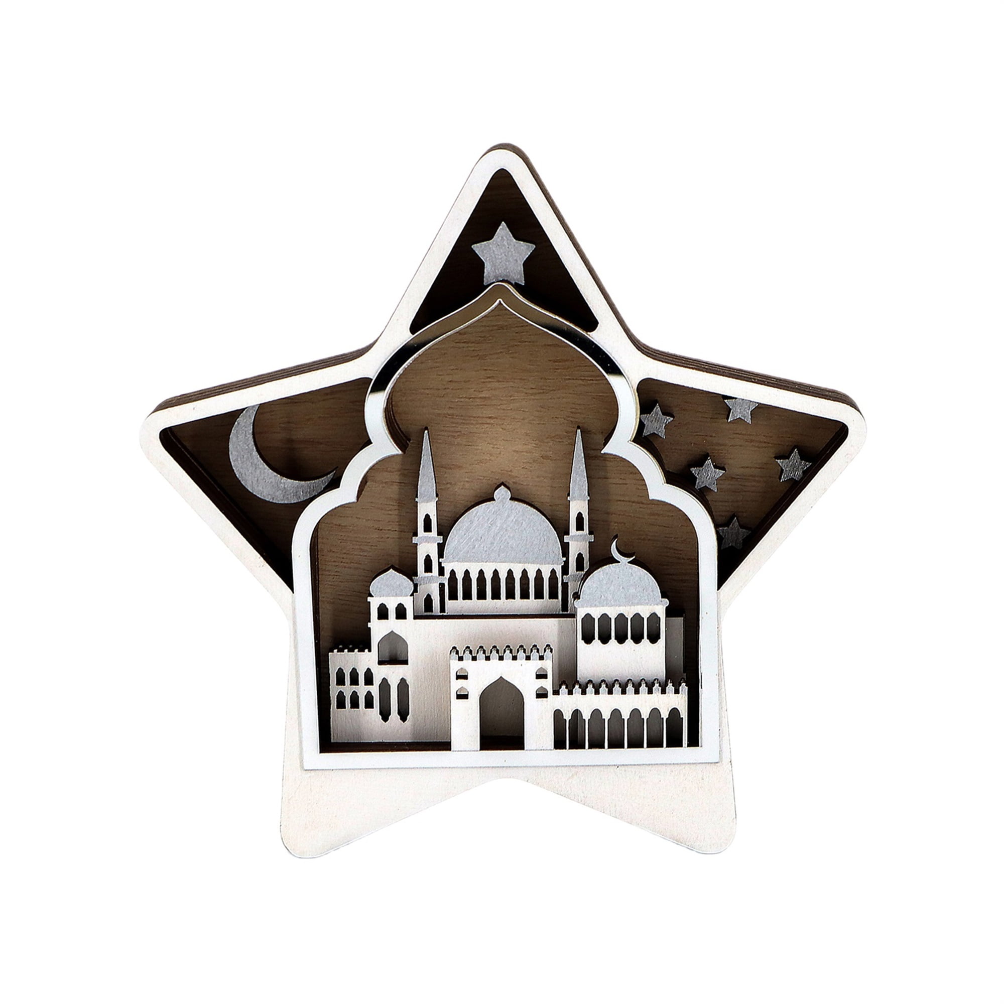JeuaPho Eid Mubarak Table Sign Rustic Star Shaped Ramadan Plaque Carved ...