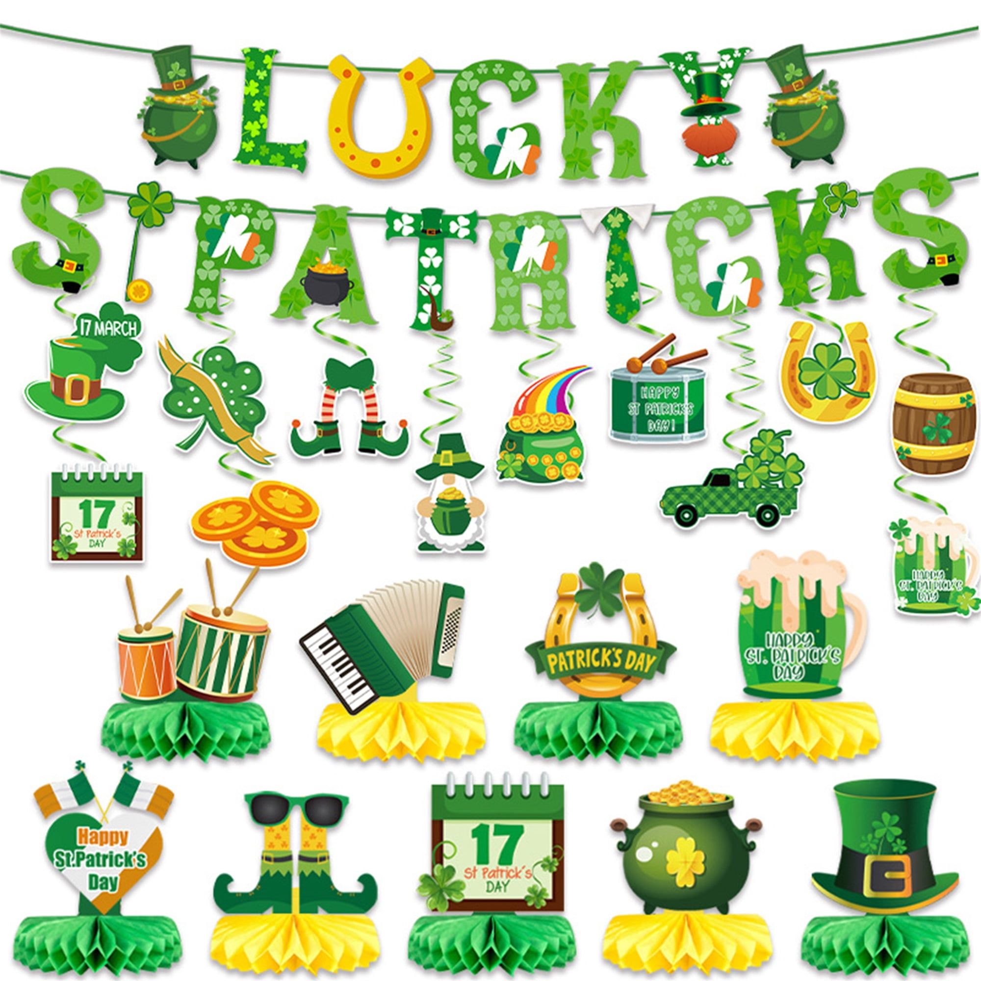 JeuaPho Irish Party Banner Decorations Set Hanging Swirl Decor Shamrock ...