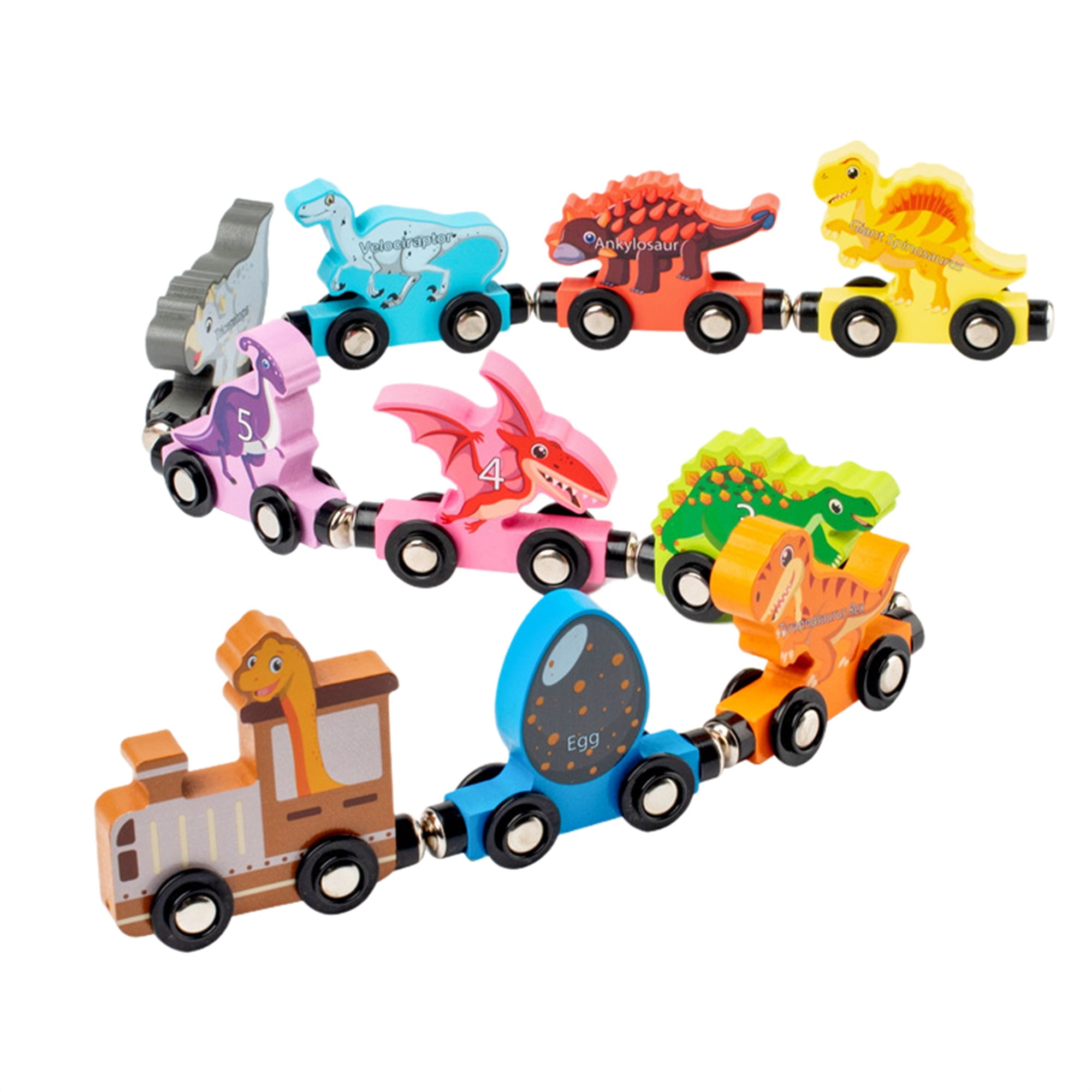 JeuaPho Wooden Magnetic Train Toys for Boy, Snap Dinosaur Train Set for ...