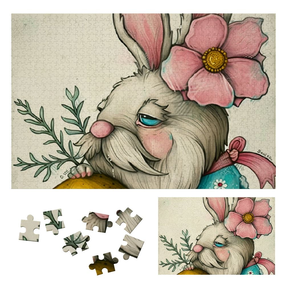 Jeuxus Bunny Egg Flower Wooden Jigsaw Puzzle for Family Friends Eco ...
