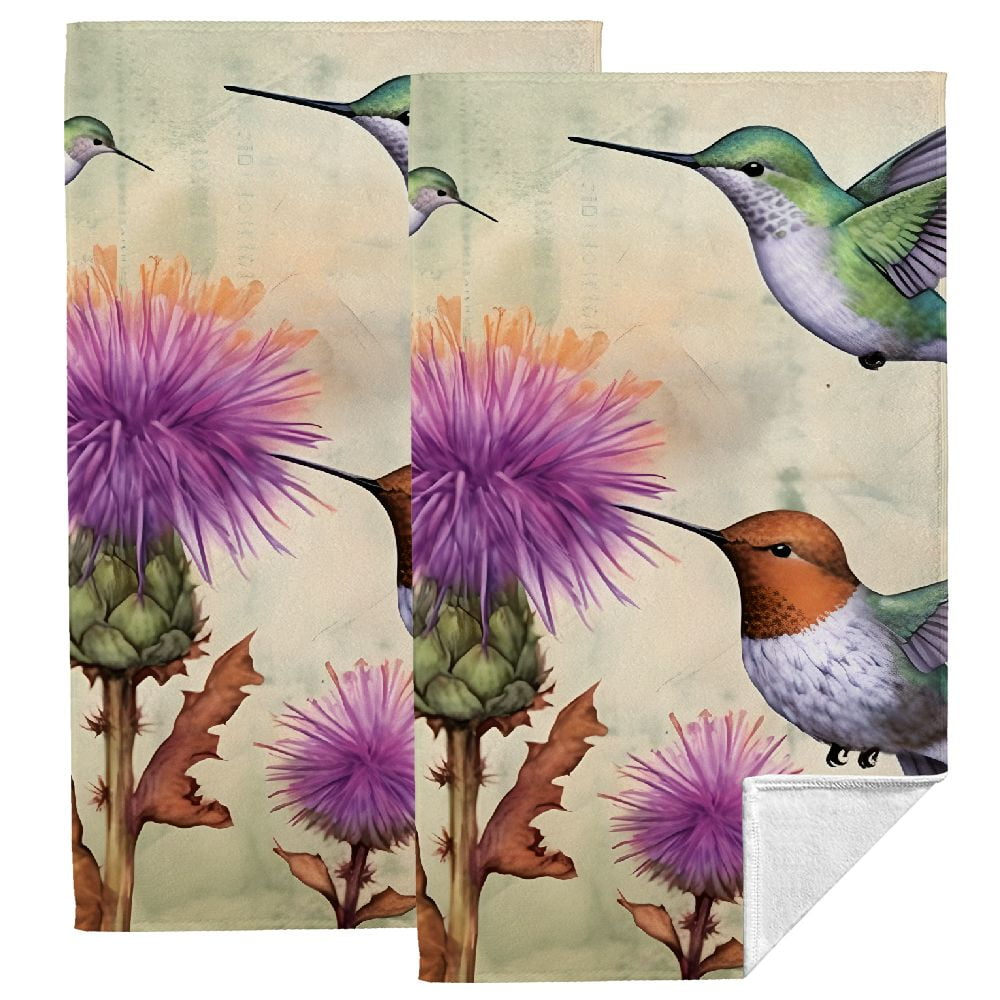 Jeuxus Hummingbird Thistle Flower Birds Absorbent Hand Towels Set of 2 ...