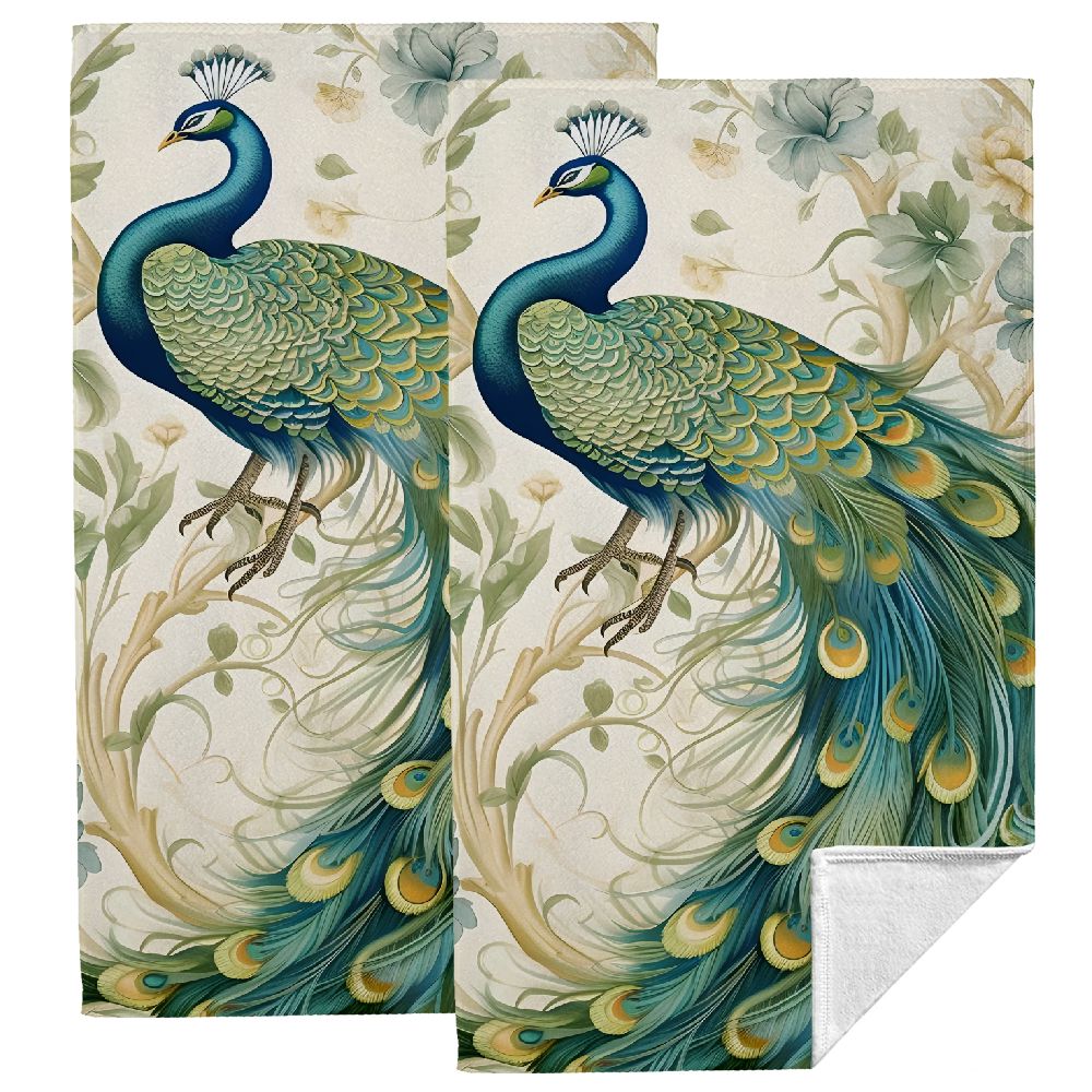 Jeuxus Peacock Feathers Flowers Funny Kitchen Towels Set of 2 27.5 x 16 ...