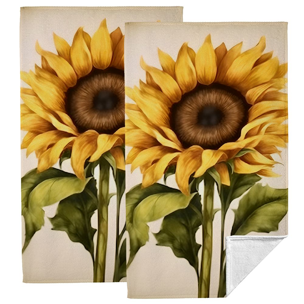 Jeuxus Sunflower Hand Towels Set of 2, Absorbent Ultrafine Fibers 27.5 ...