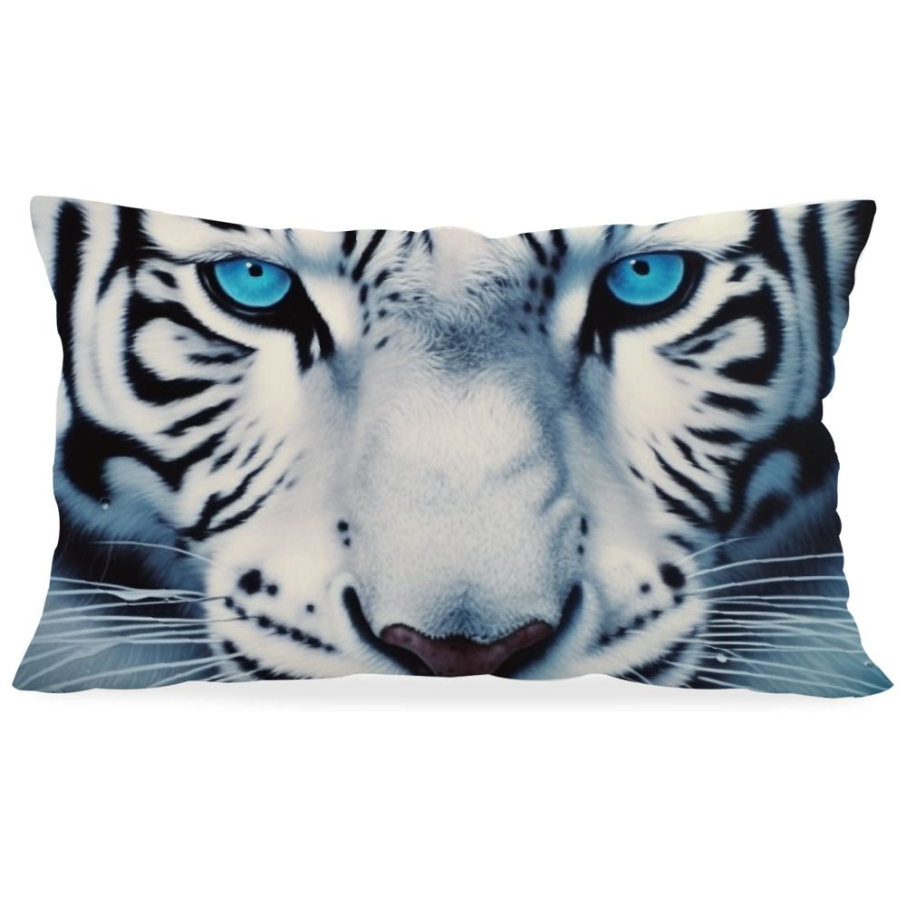 Jeuxus White Tiger Zip Closure Short Plush Decorative Throw Pillows for ...