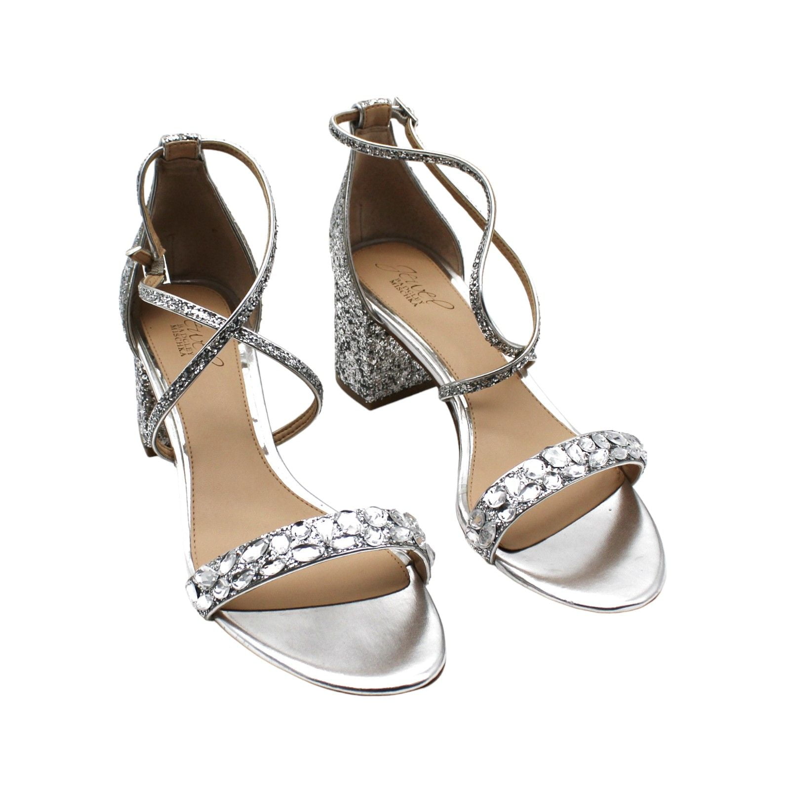 Jewel Badgley Mischka Womens Silver Embellished Glitter Claudia Round ...