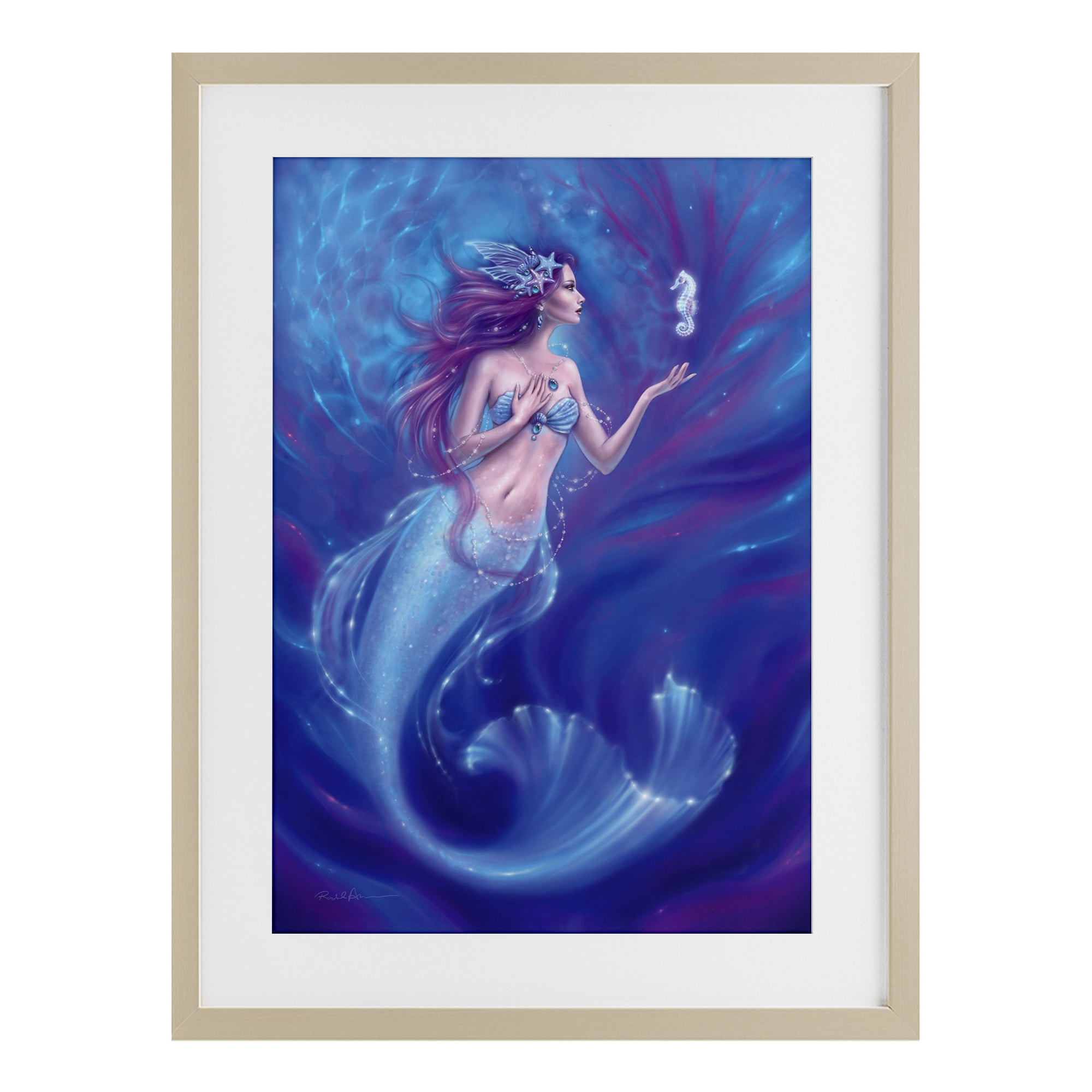 Jewel Bedecked Mermaid & Seahorse Birch Framed Print Under Glass ...