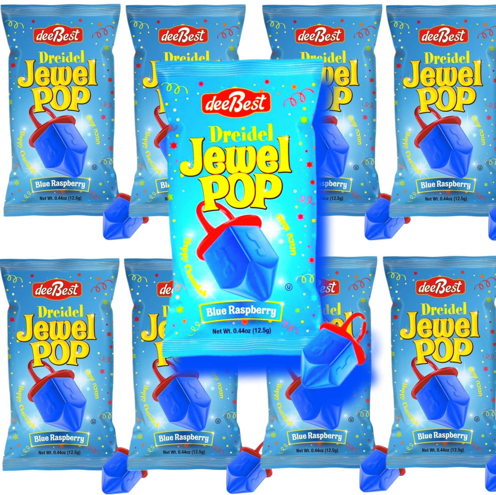 Hanukkah Dreidels Jewel Pop Ring Shape Candy - Blue Raspberry 9 Count ...