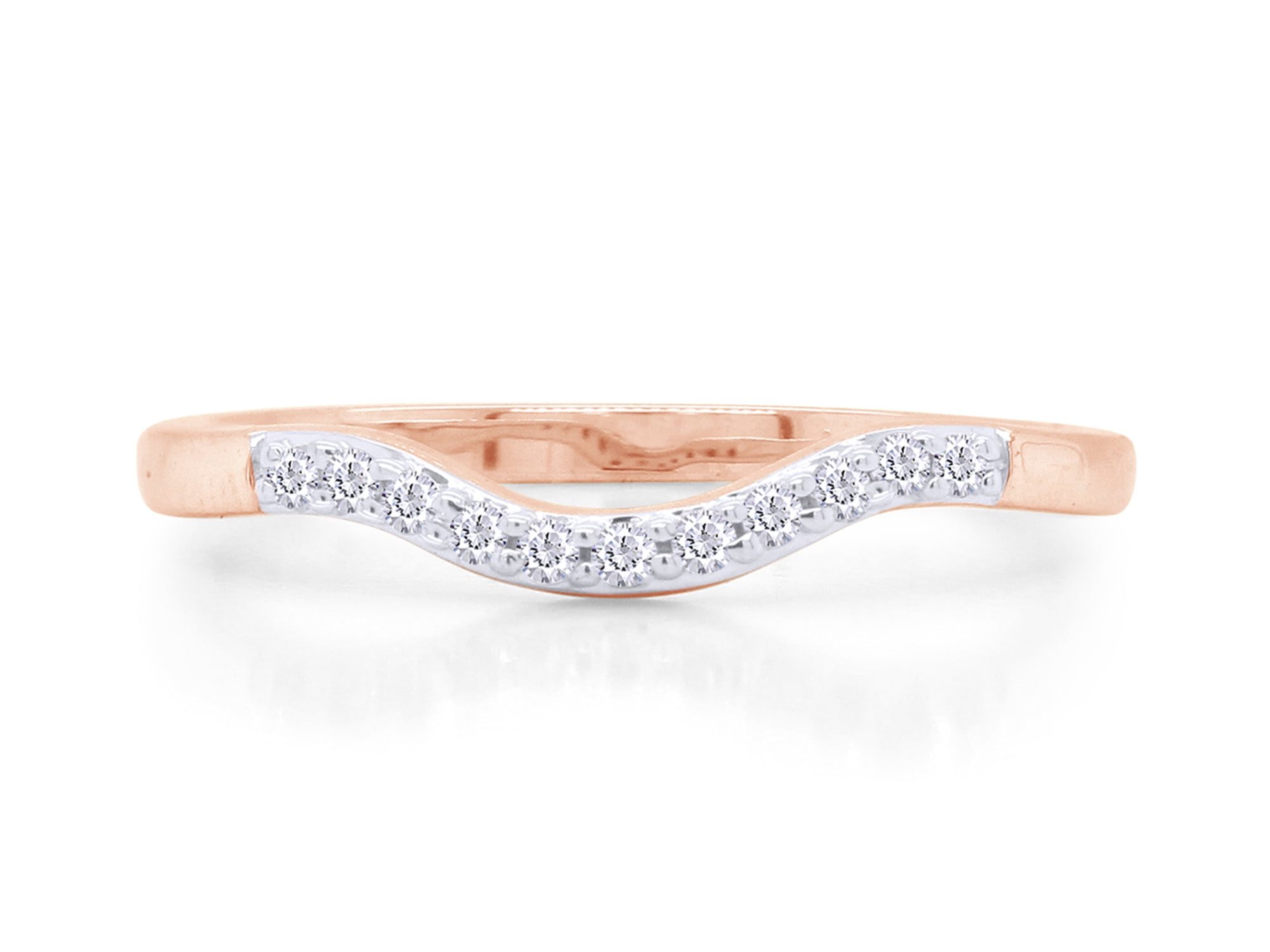 AFFY 0.06CT Natural Diamond Curved Wedding Band Ring 14k Rose Gold over ...