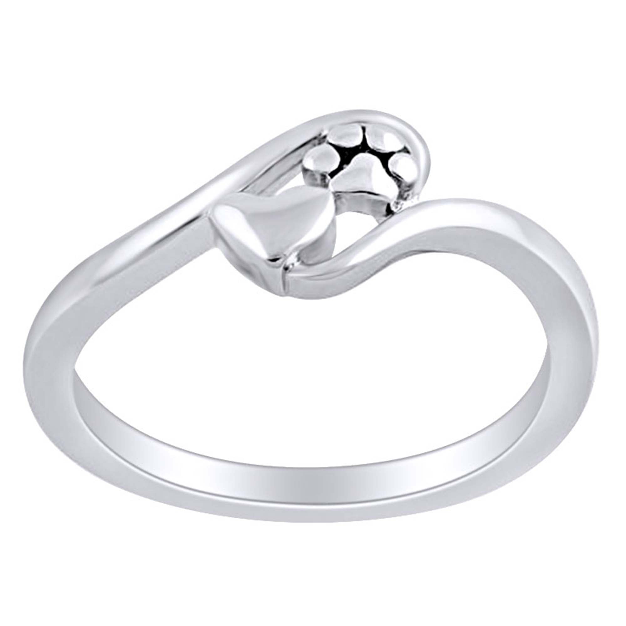 AFFY 14K White Gold over Sterling Silver Bypass Paw Heart Promise Ring ...