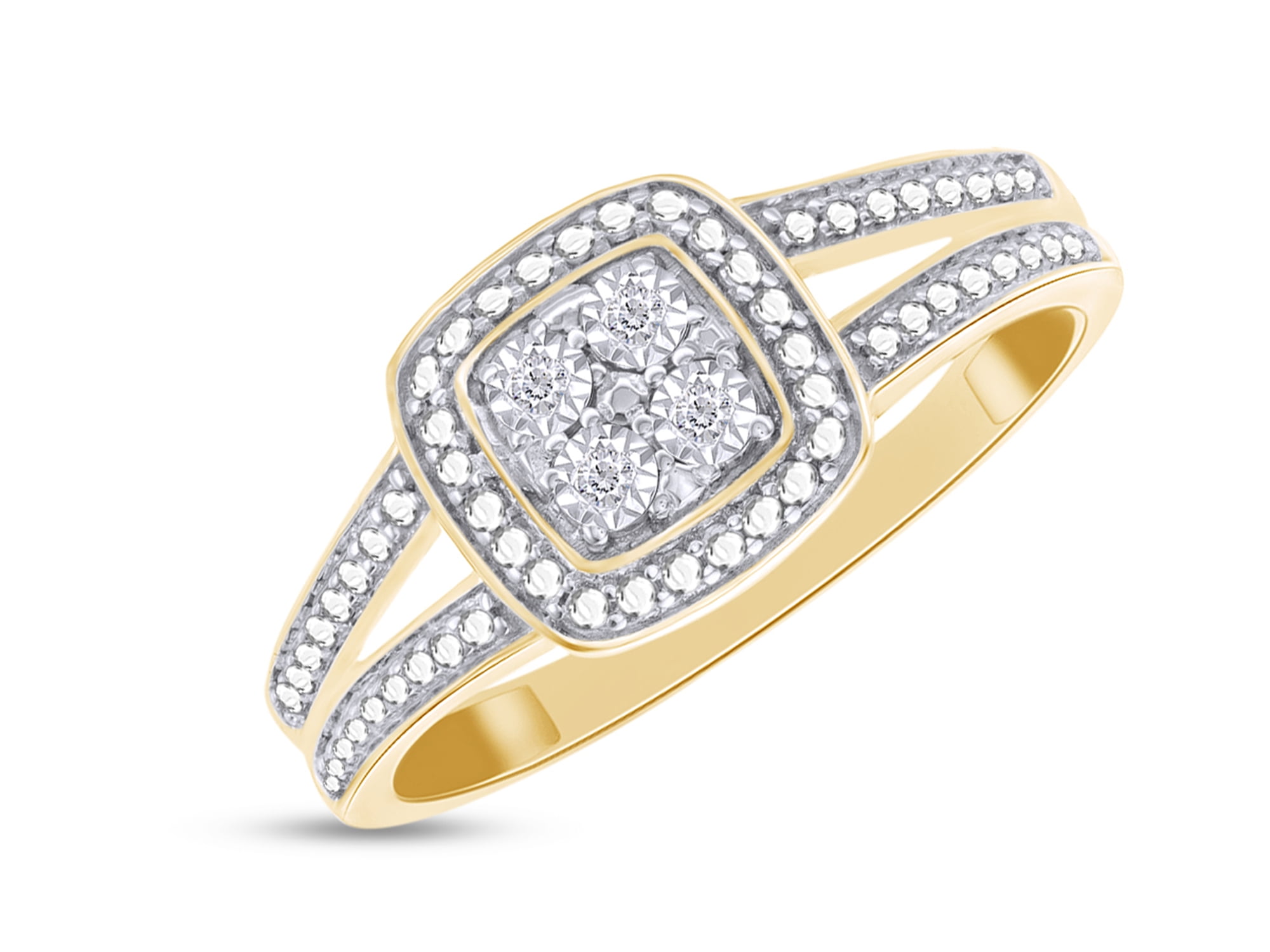 AFFY 14K Yellow Gold Over Sterling Silver, Round Cut Natural Diamond ...