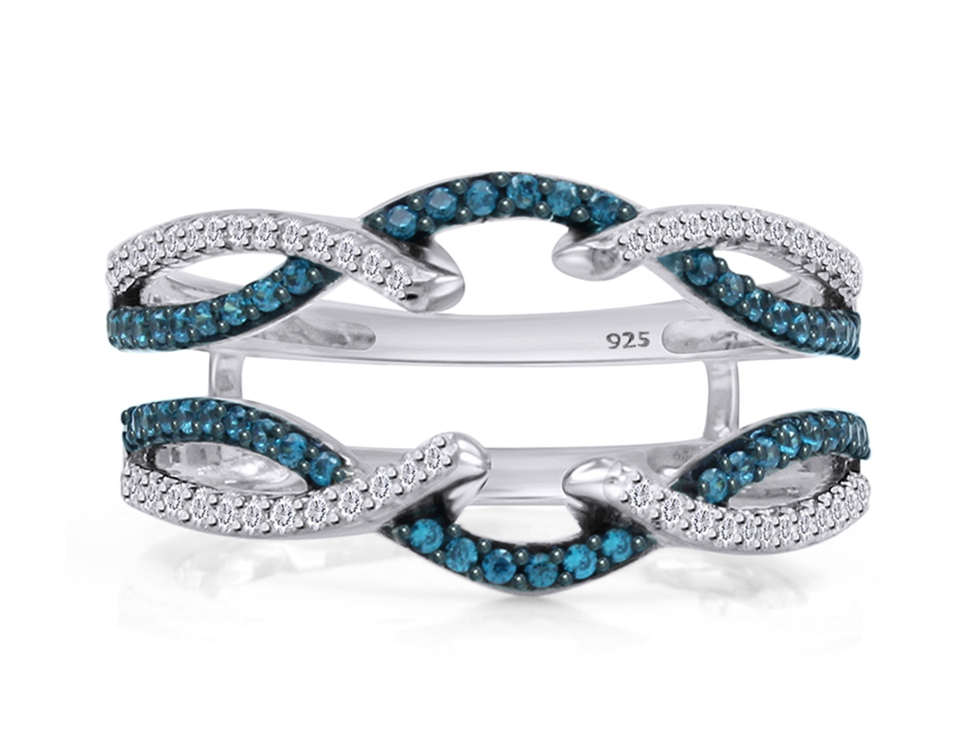 AFFY Blue & White Cubic Zirconia Guard Wrap Ring in 14k White Gold over ...