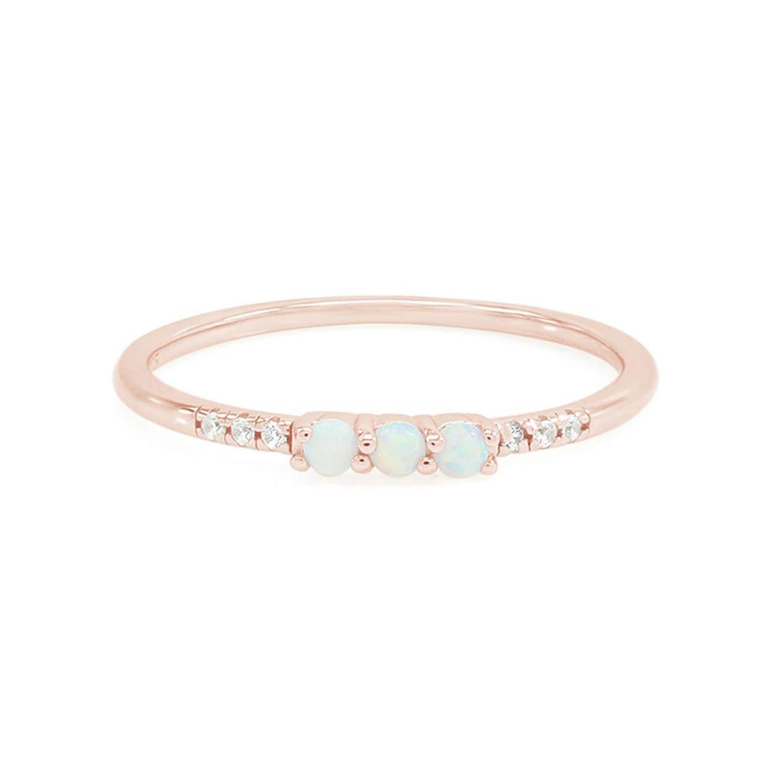 AFFY Dainty Stackable Opal Promise Band Ring in 14K Rose Gold over ...