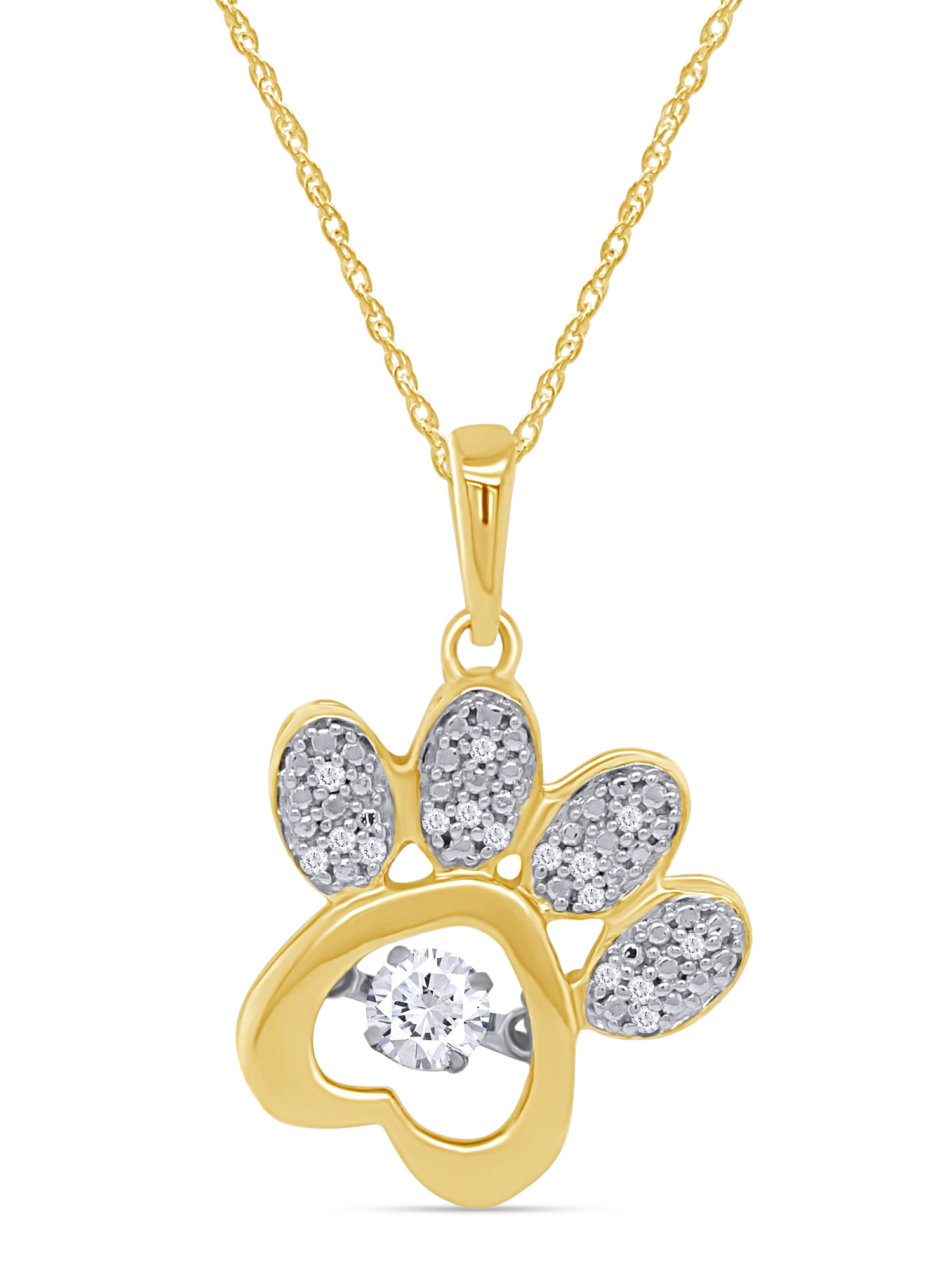 AFFY Dancing White Natural Diamond Accent Paw Print Heart Necklace 14k ...