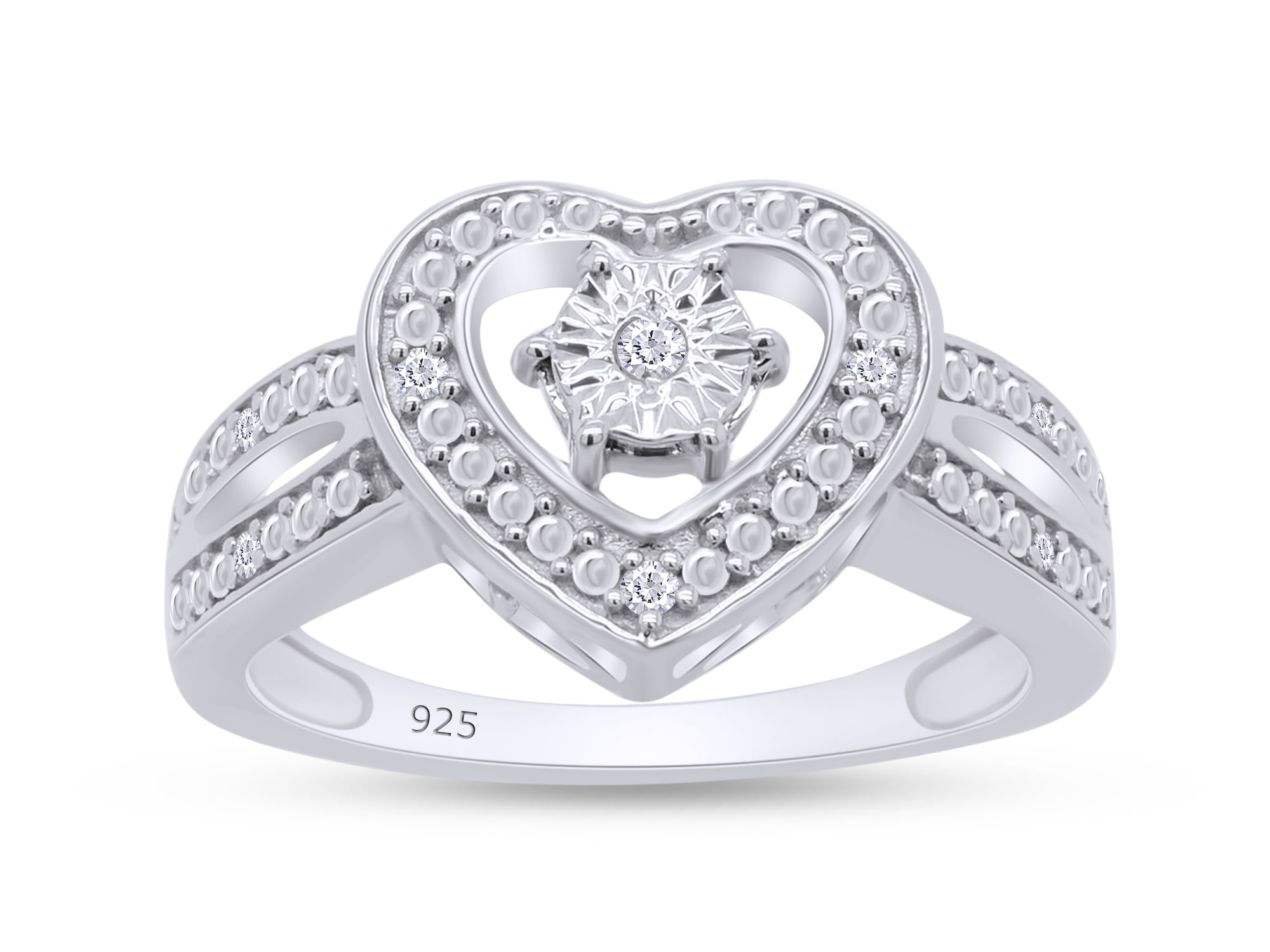 AFFY Heart Promise Ring | 0.05CT Round Natural White Diamond | 14K ...