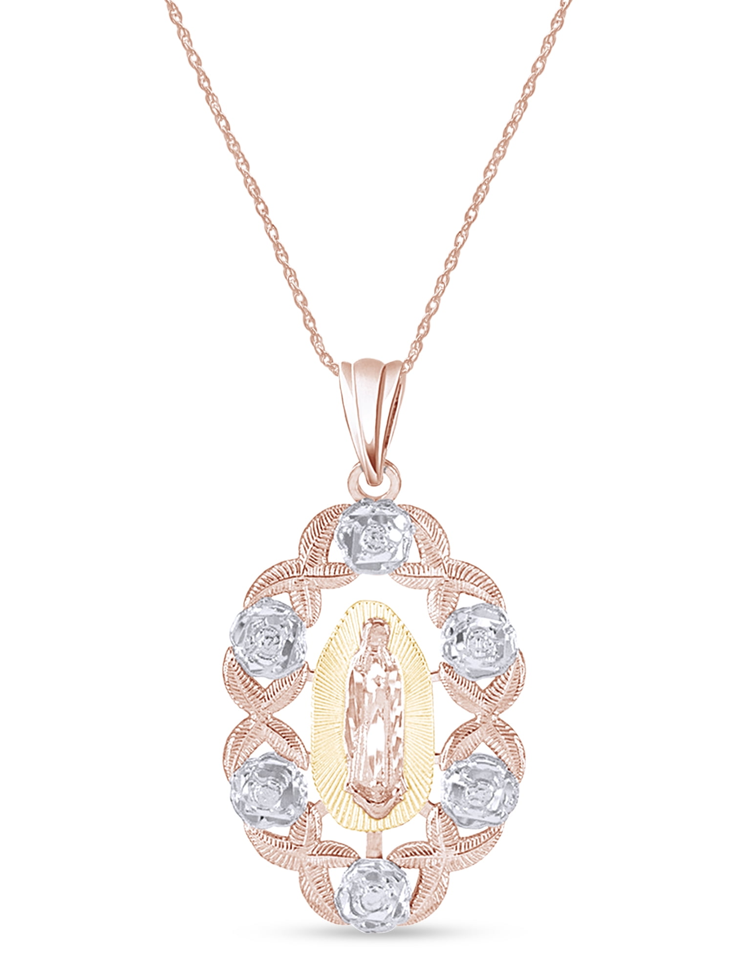 AFFY Three Tone Our Lady Guadalupe Pendant Necklace 14K Rose Gold Over ...