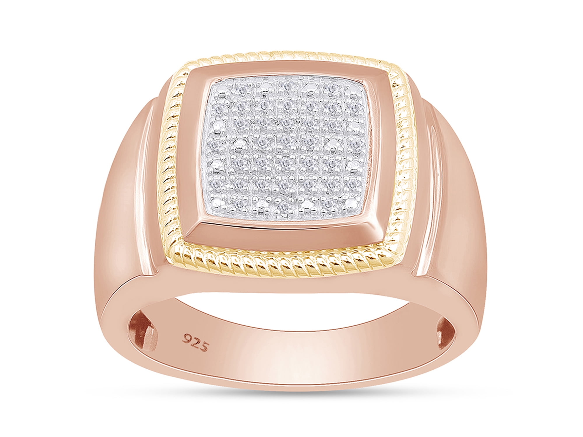 AFFY Two Tone Cluster Ring for Men, 0.10CT Natural Diamond 14K Rose Gold over Silver-10.5 ...