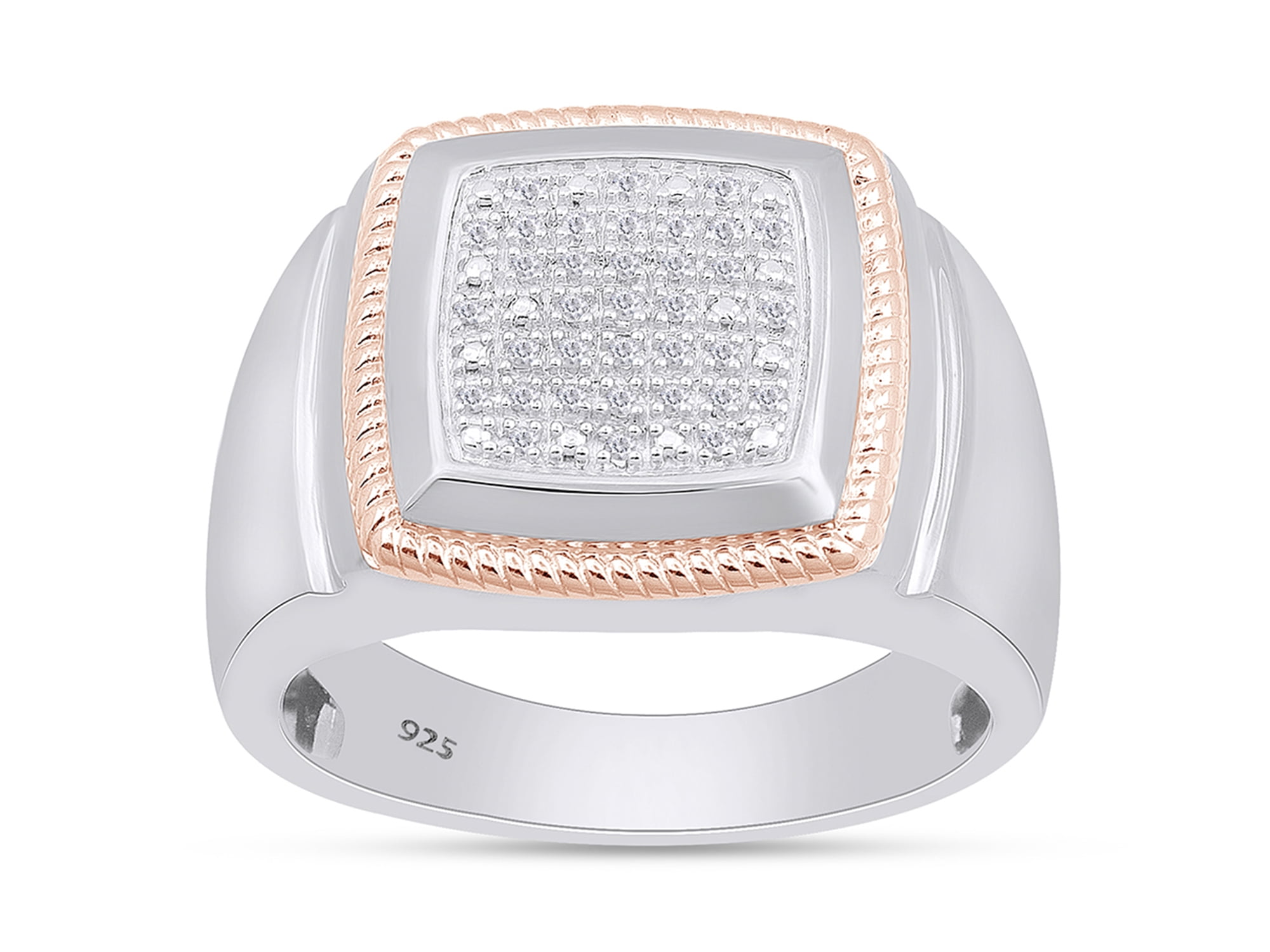 AFFY Two Tone Cluster Ring for Men, 0.10CT Natural Diamond 14K White ...